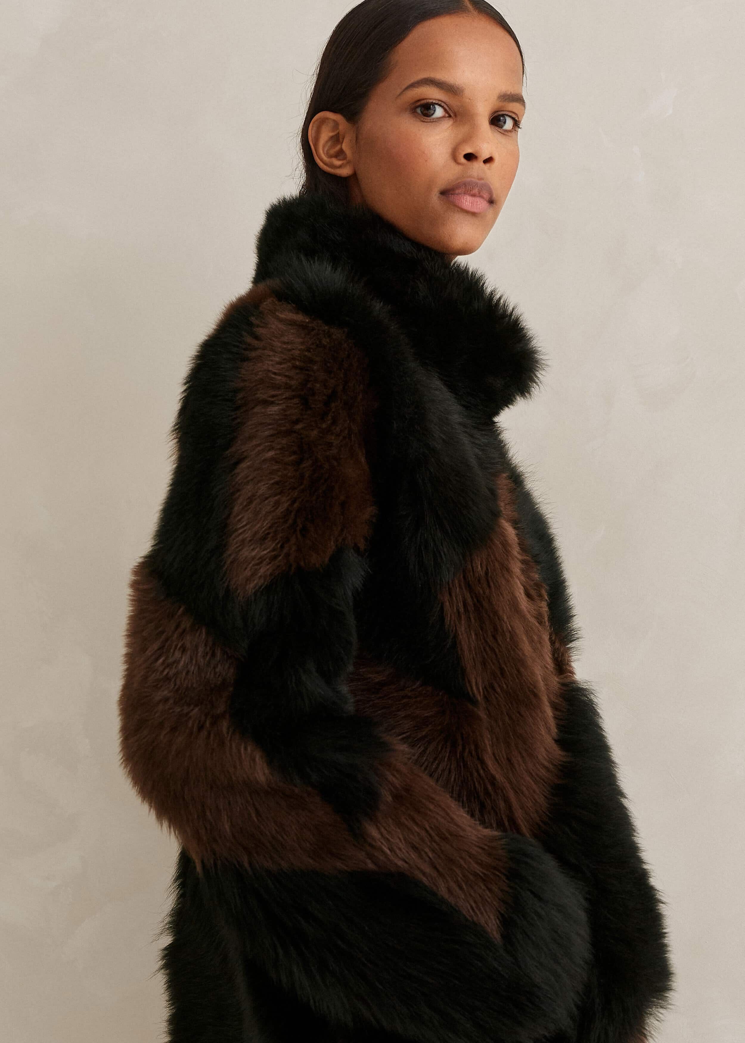 Women's Black Statement Shearling Patchwork Coat | ME+EM