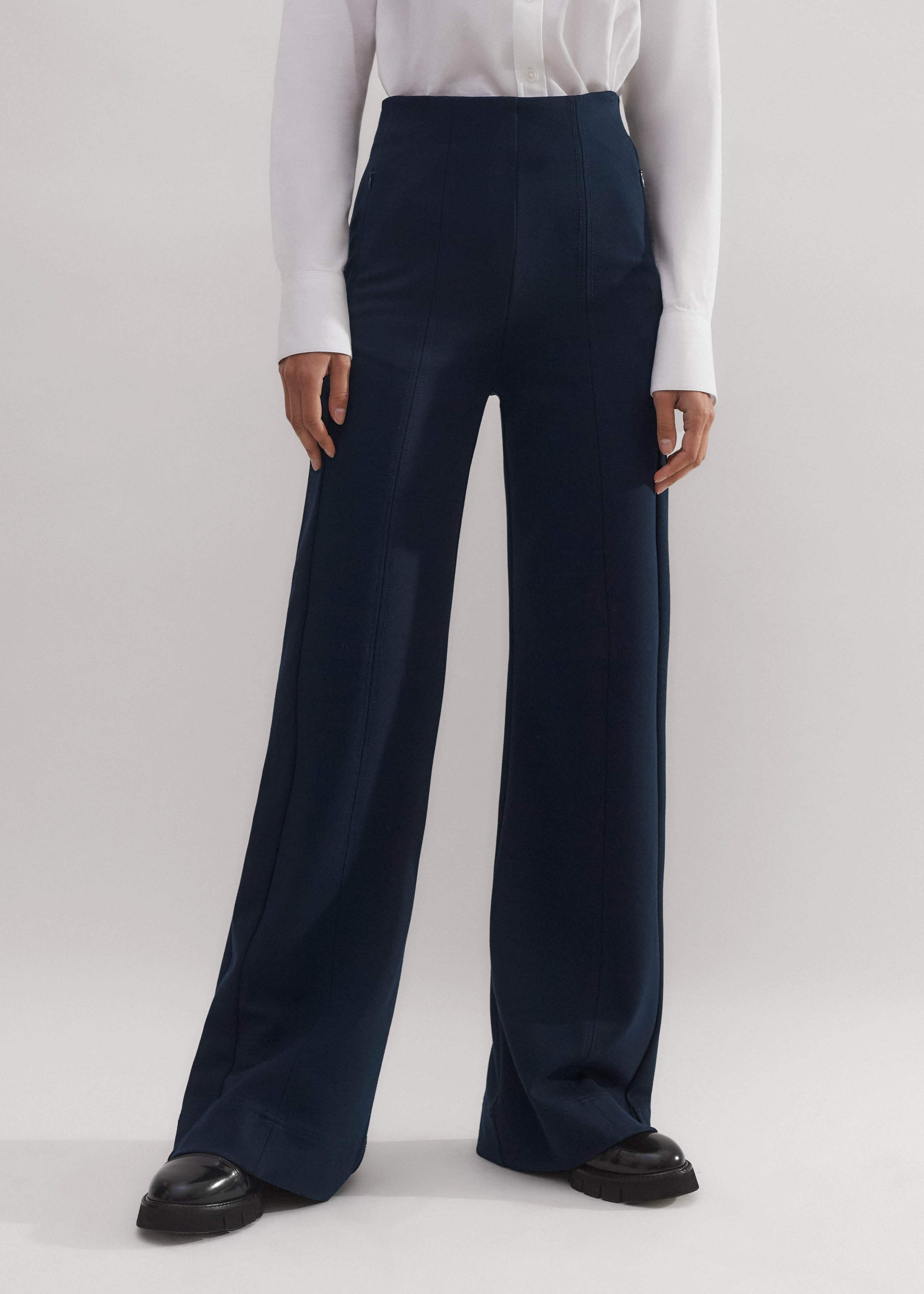 Navy Travel Tailoring Kick Flare Trouser | Women's Jersey Trousers | ME+EM