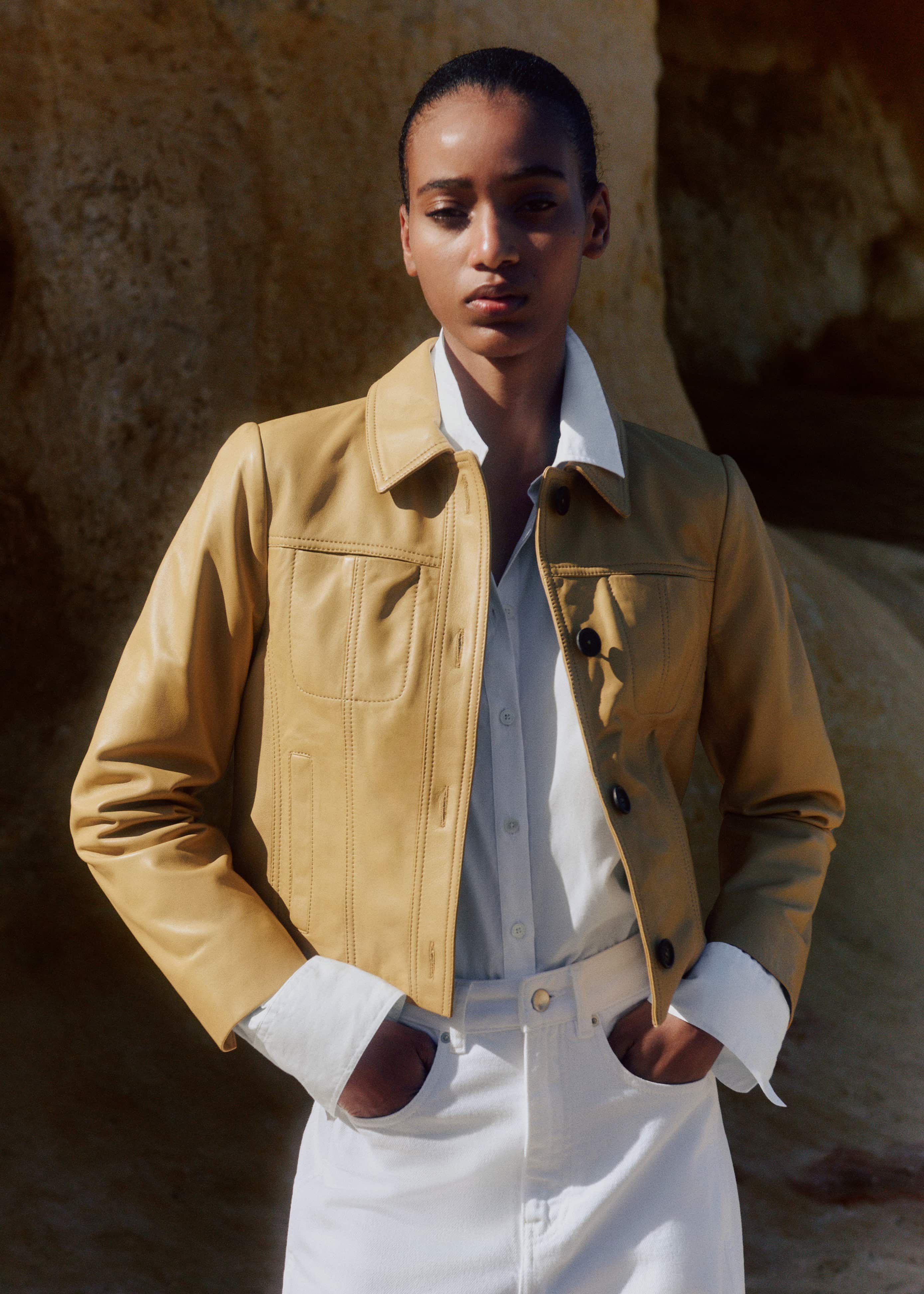 Women's Ochre Leather Crop Jacket | ME+EM