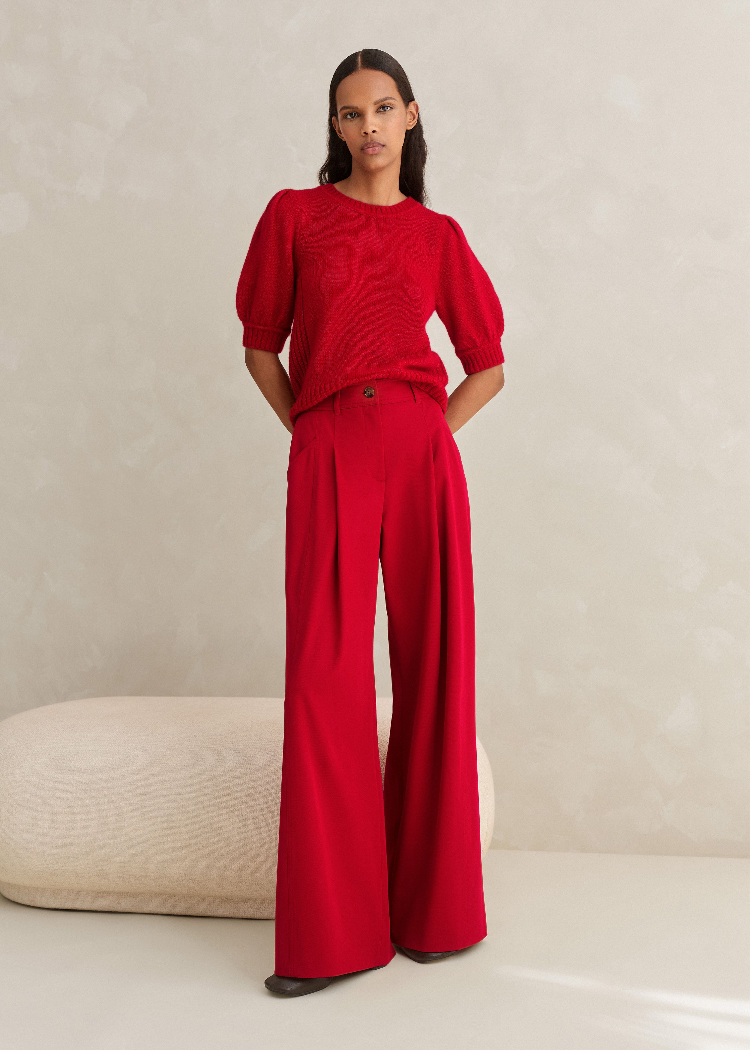 Women's Scarlet Red Statement Twill Wide-Leg Trouser | ME+EM