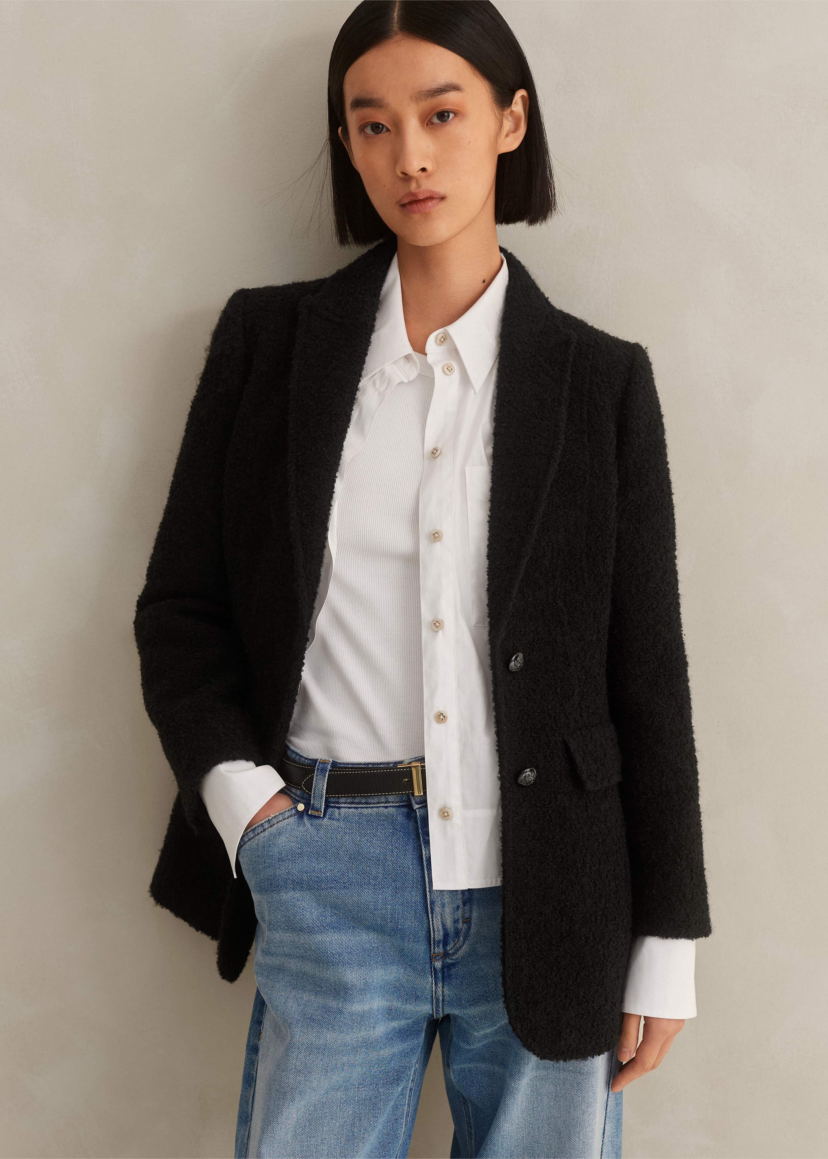 Women's Black Bracelet Sleeve Bouclé Contour Jacket | ME+EM