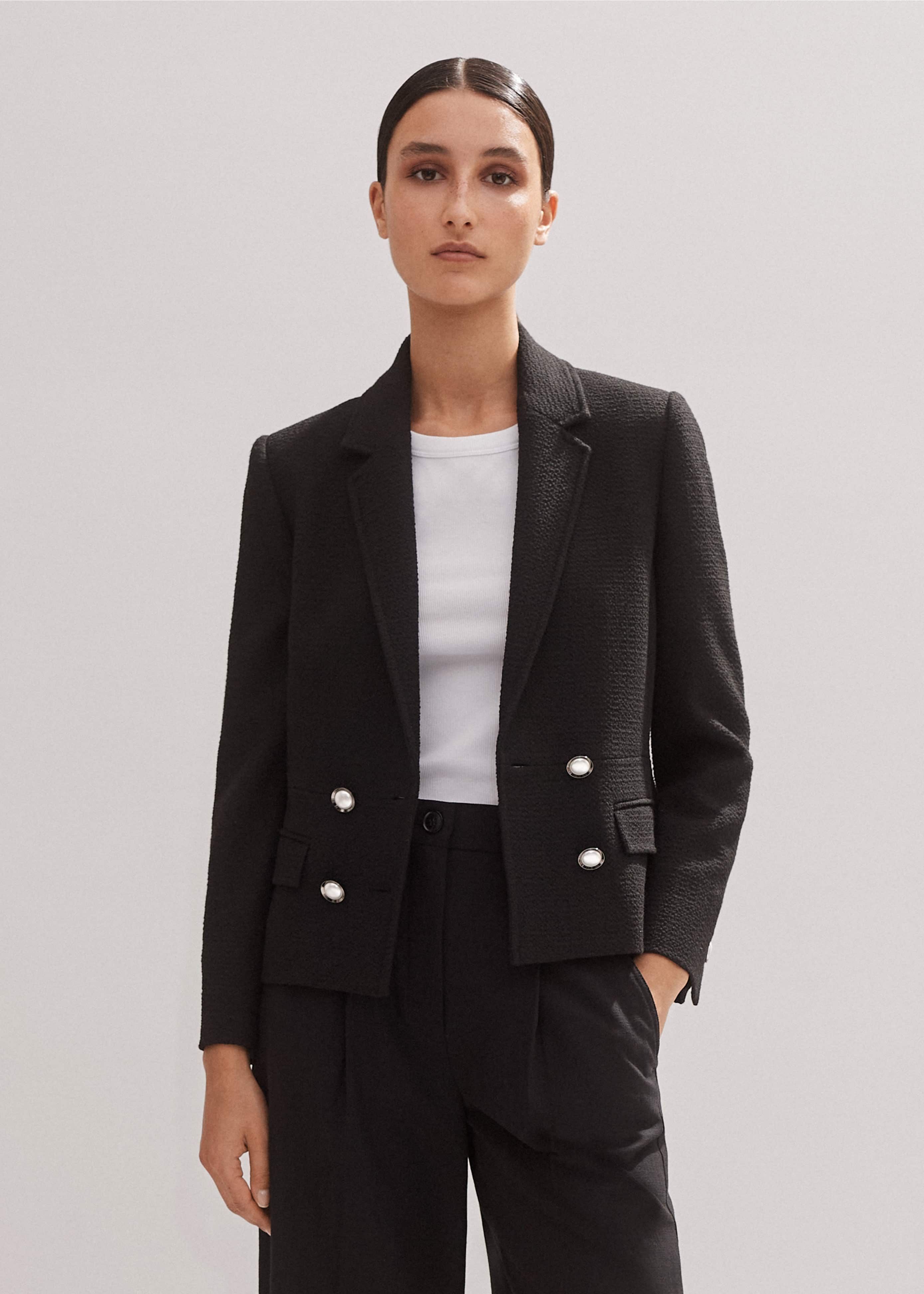 Women's Black Textured Bracelet Sleeve Contour Jacket | ME+EM