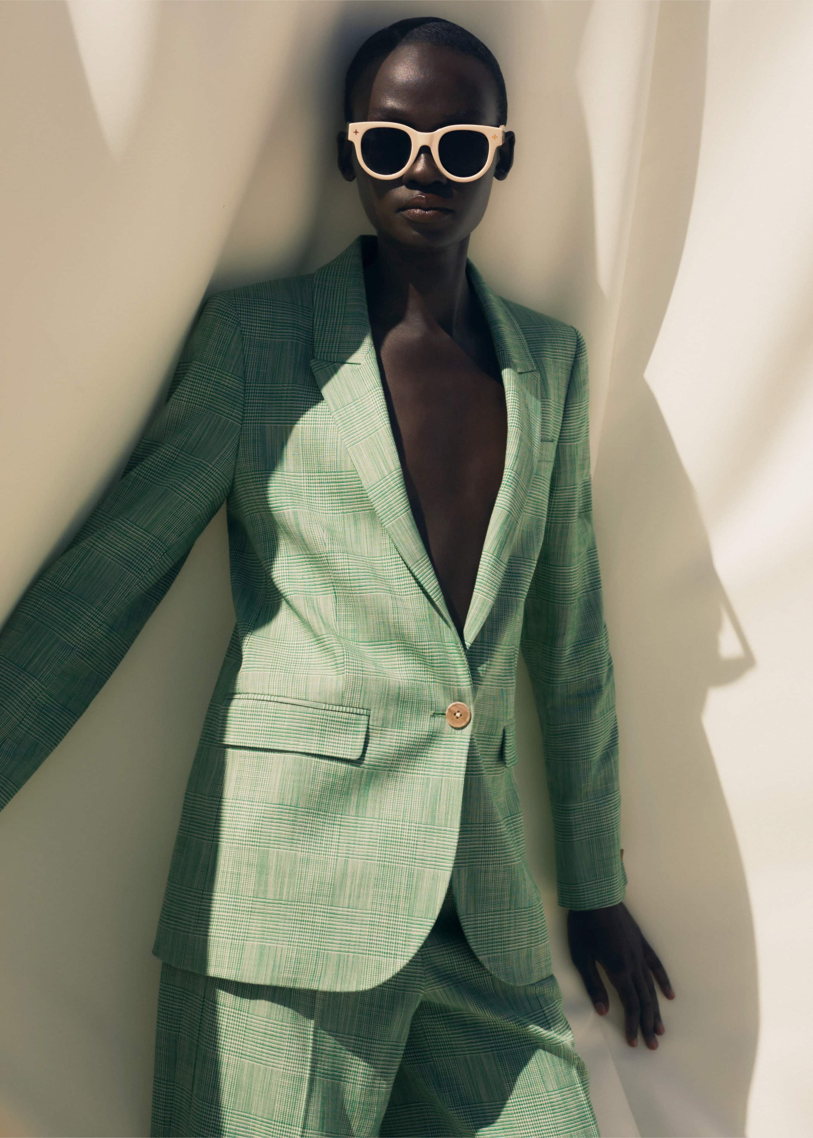 Women's Green Textured Prince of Wales Check Blazer | ME+EM