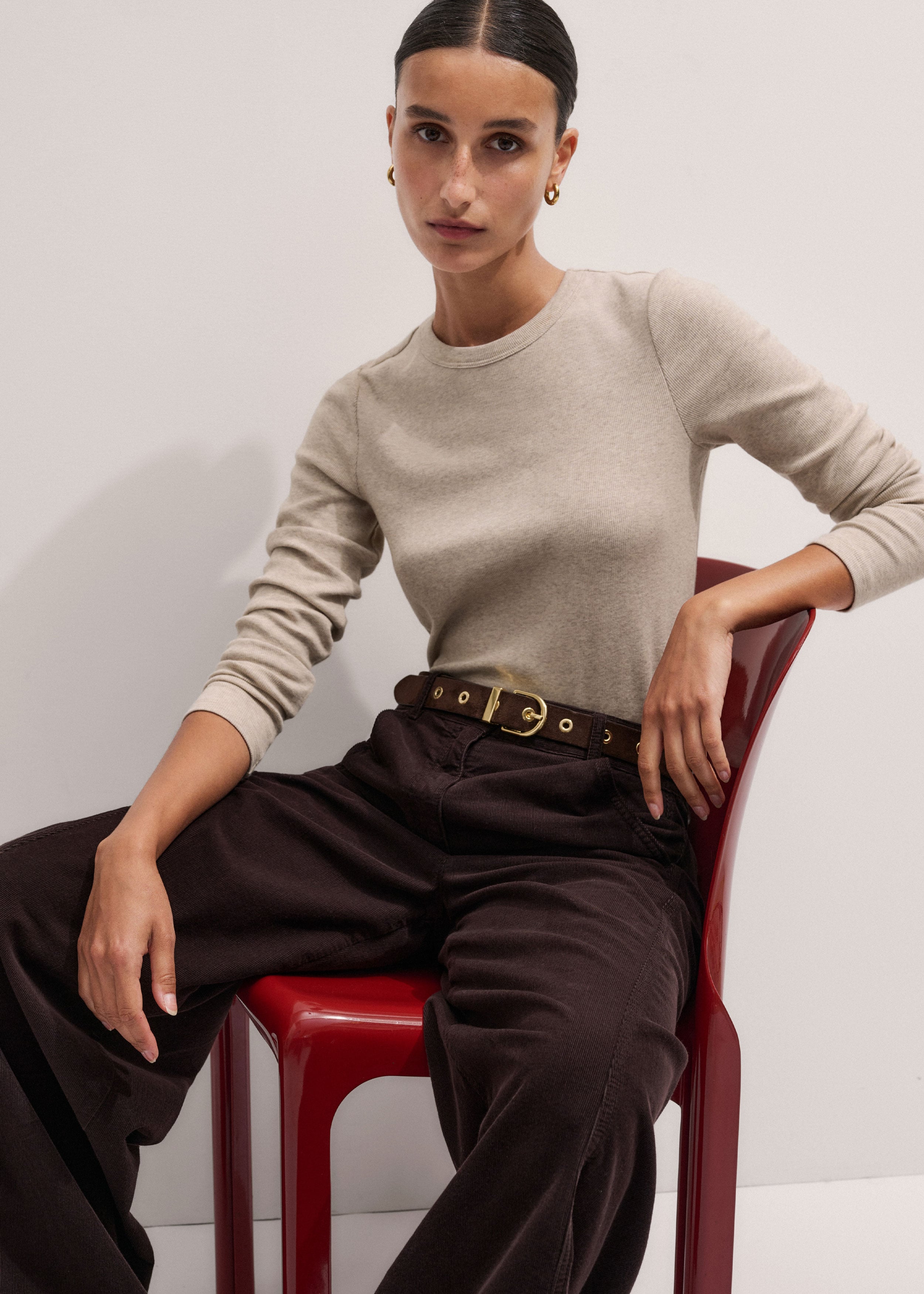 Women's Light Brown Cotton Rib Perfect Basic Top | ME+EM