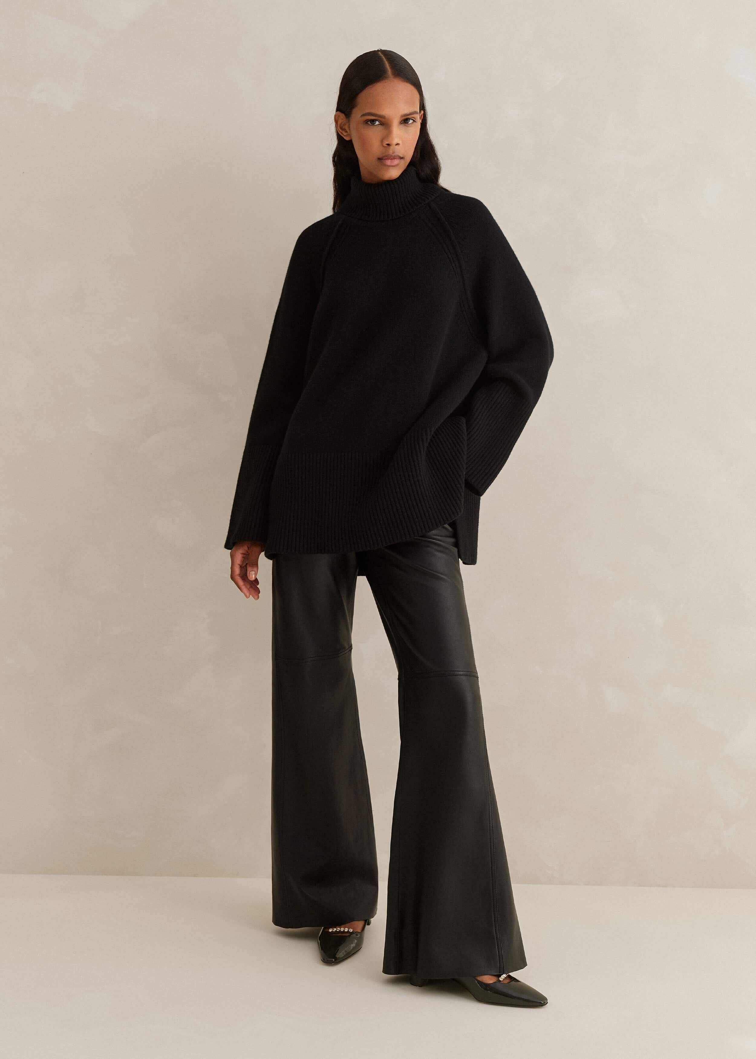 Black Luxe Leather Kick Flare Pant | Women's Leather Pants | ME+EM