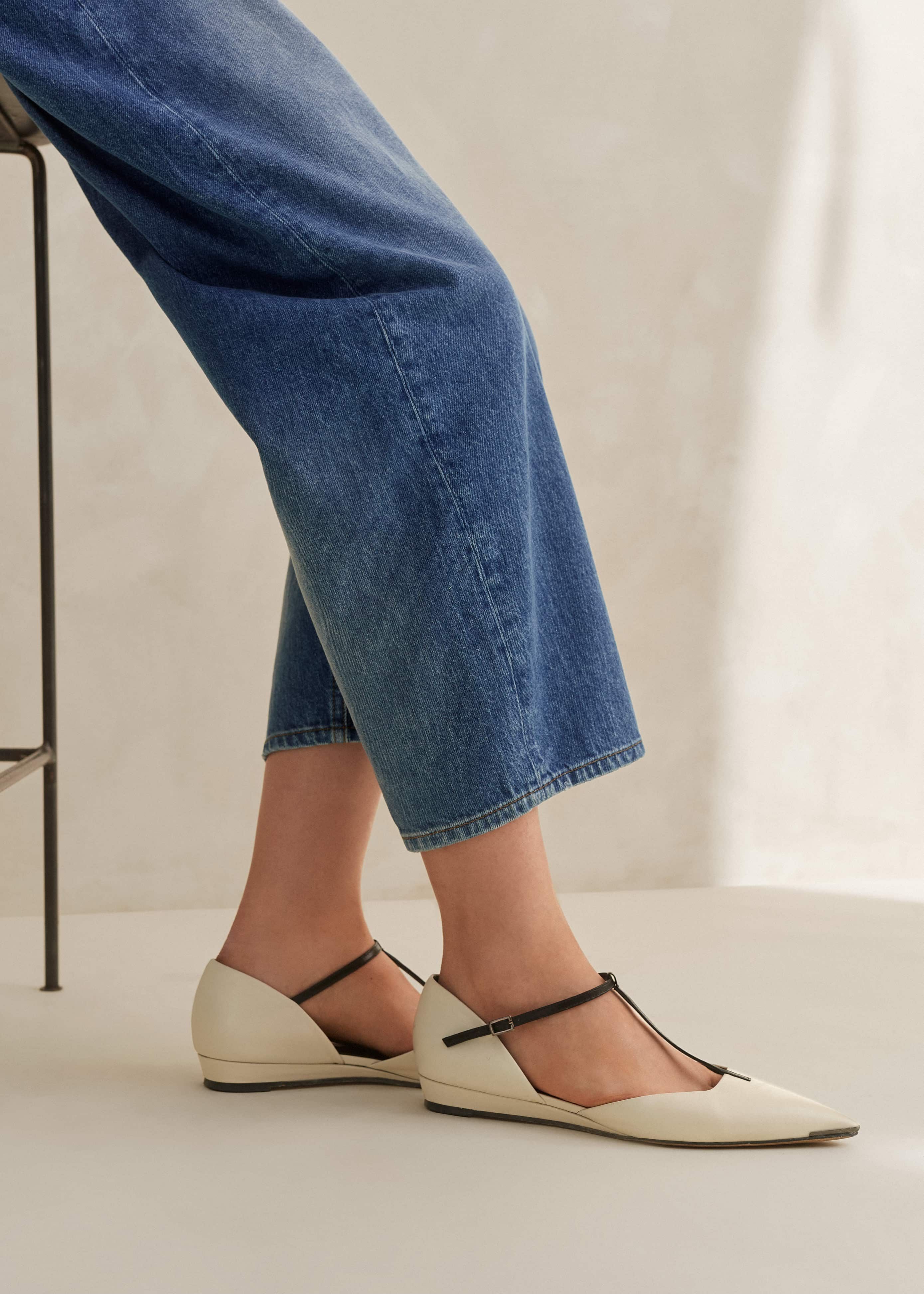 Women's Off White Pointy T-Bar Wedge | ME+EM