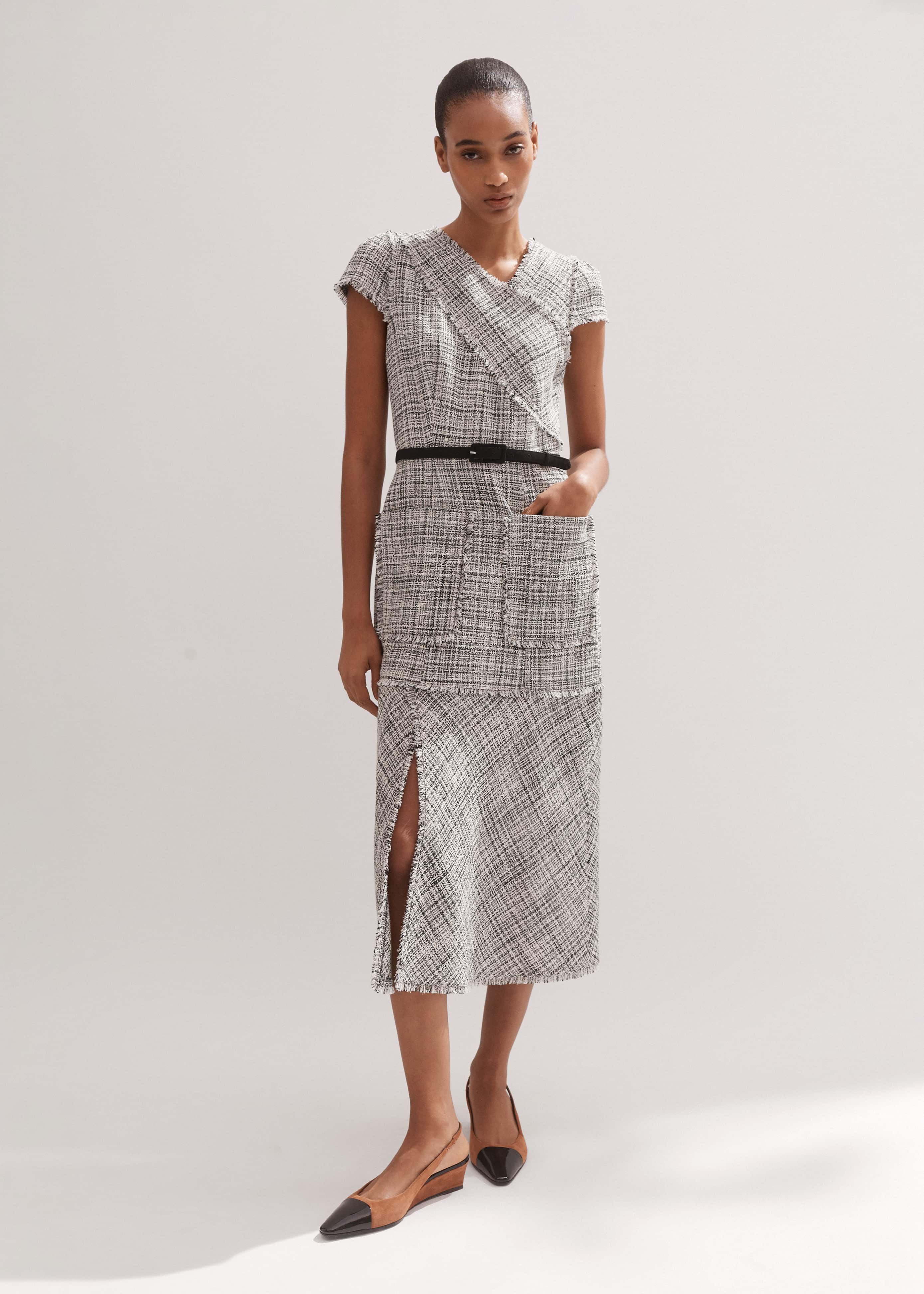 Women's Black Cotton-Blend Fringe Trim Midi Dress | ME+EM