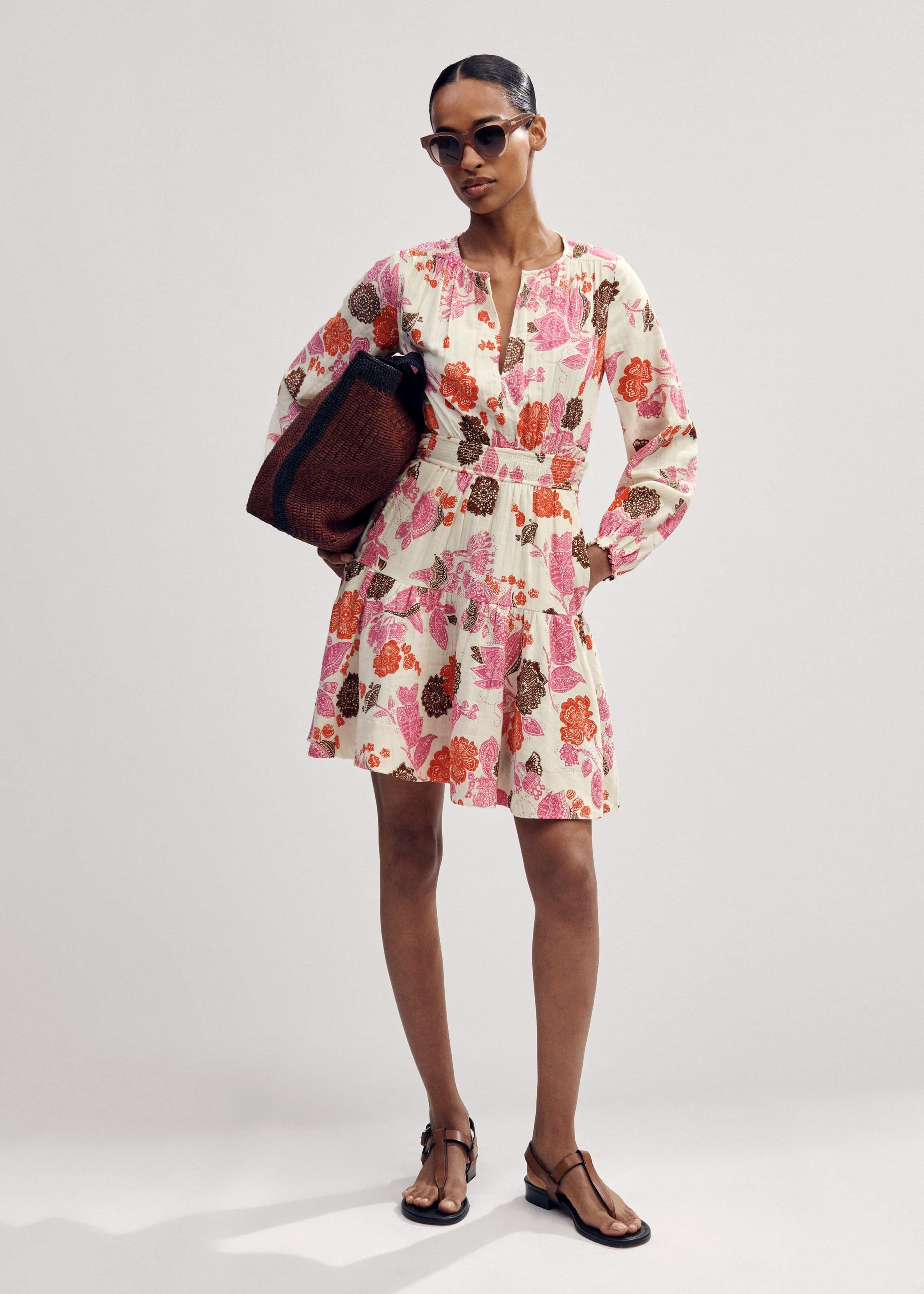 Women's Cream Cheesecloth Bali Print Fit And Flare Dress | ME+EM