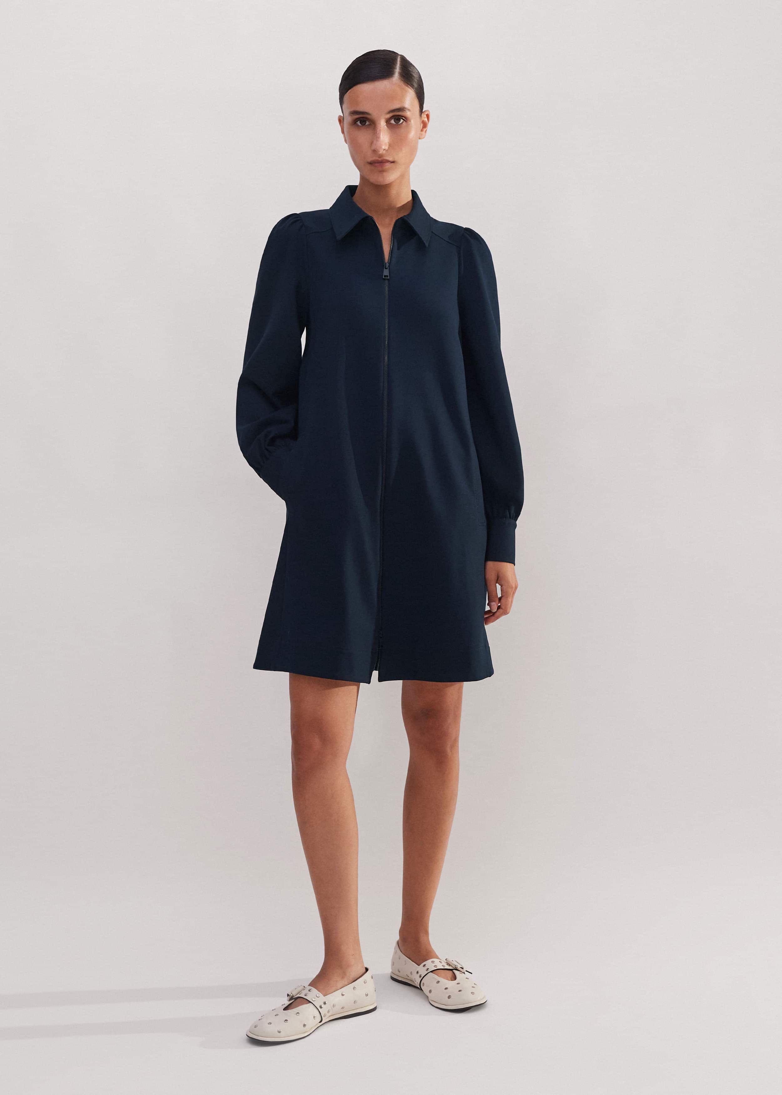 Women's Navy Travel Tailoring Shift Dress | ME+EM