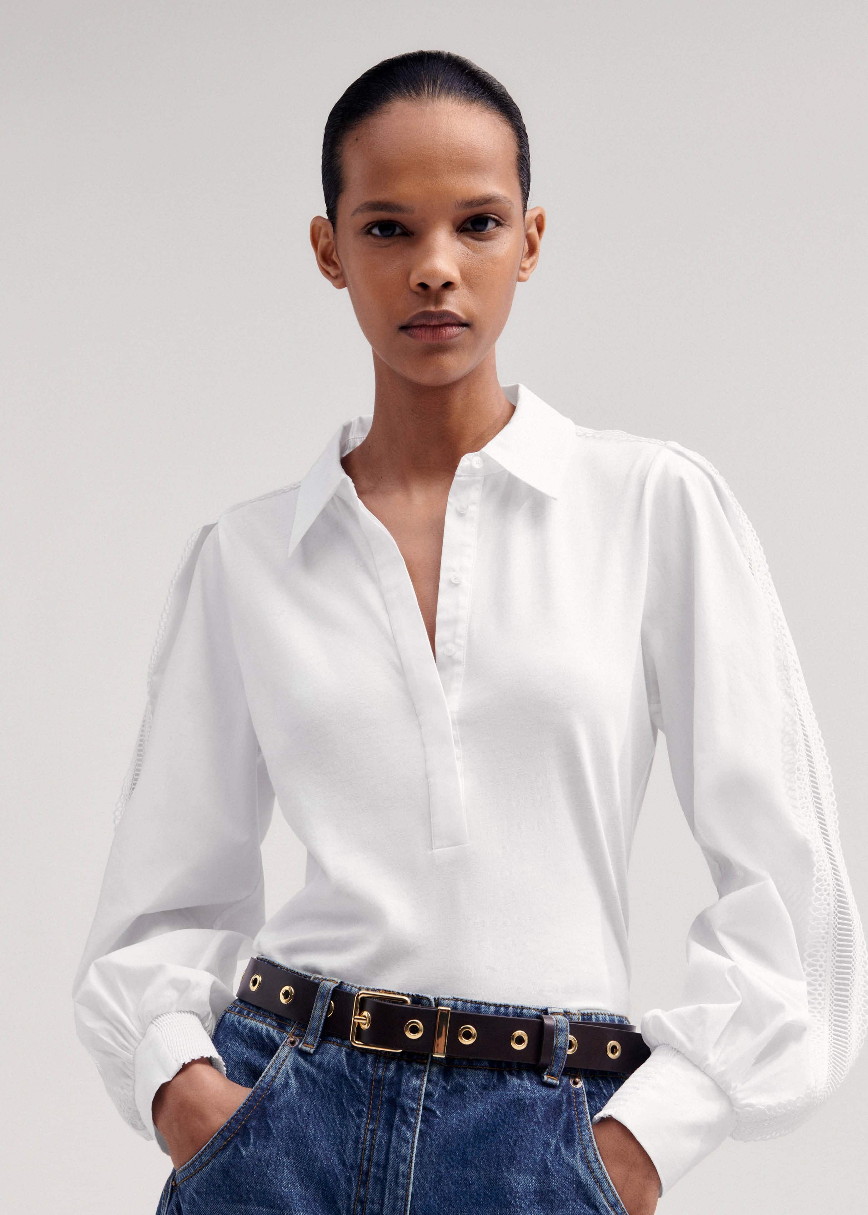 Women's White Lace Detail Layering Blouse | ME+EM