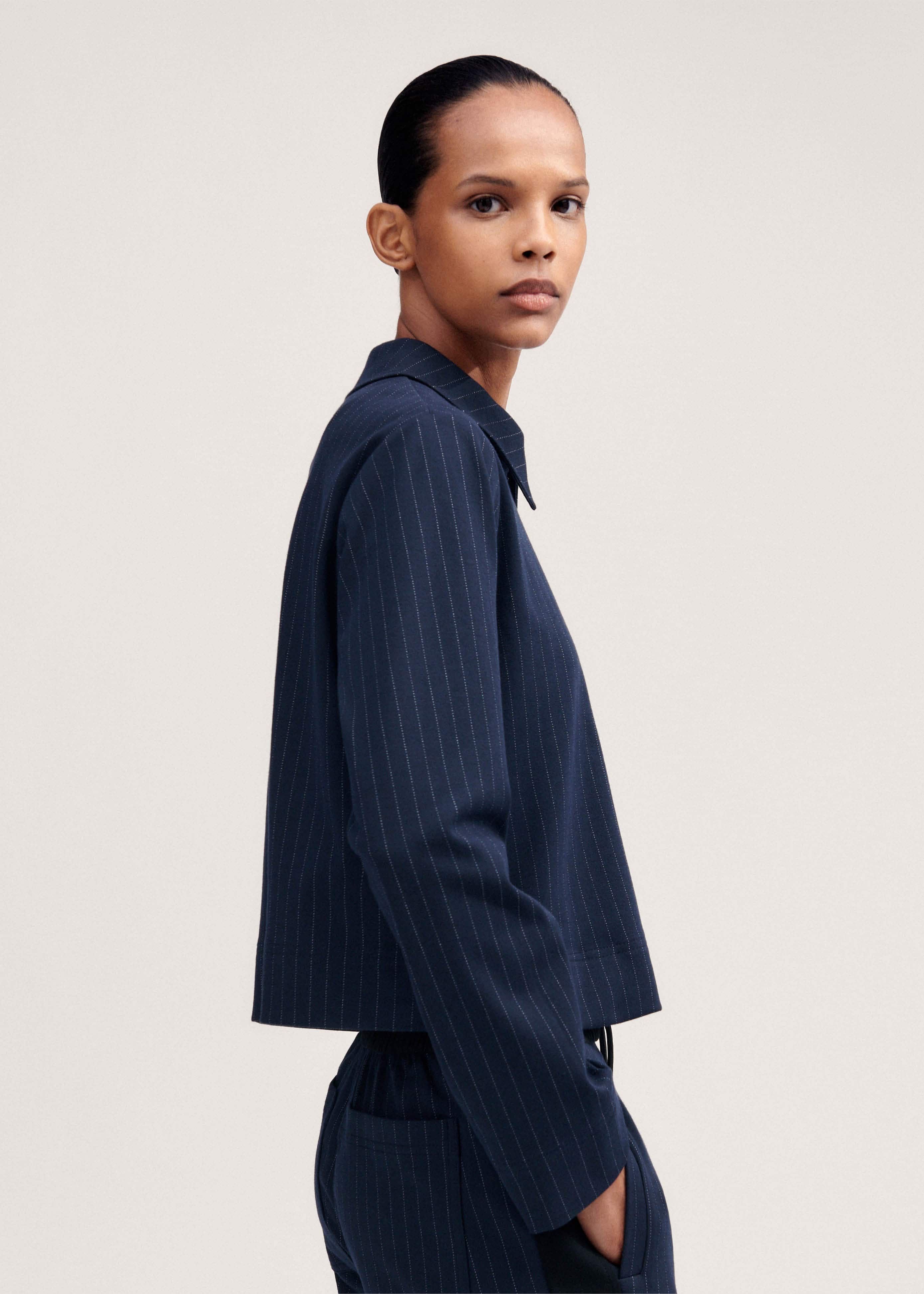 Women's Navy Travel Tailoring Pinstripe Box Top | ME+EM