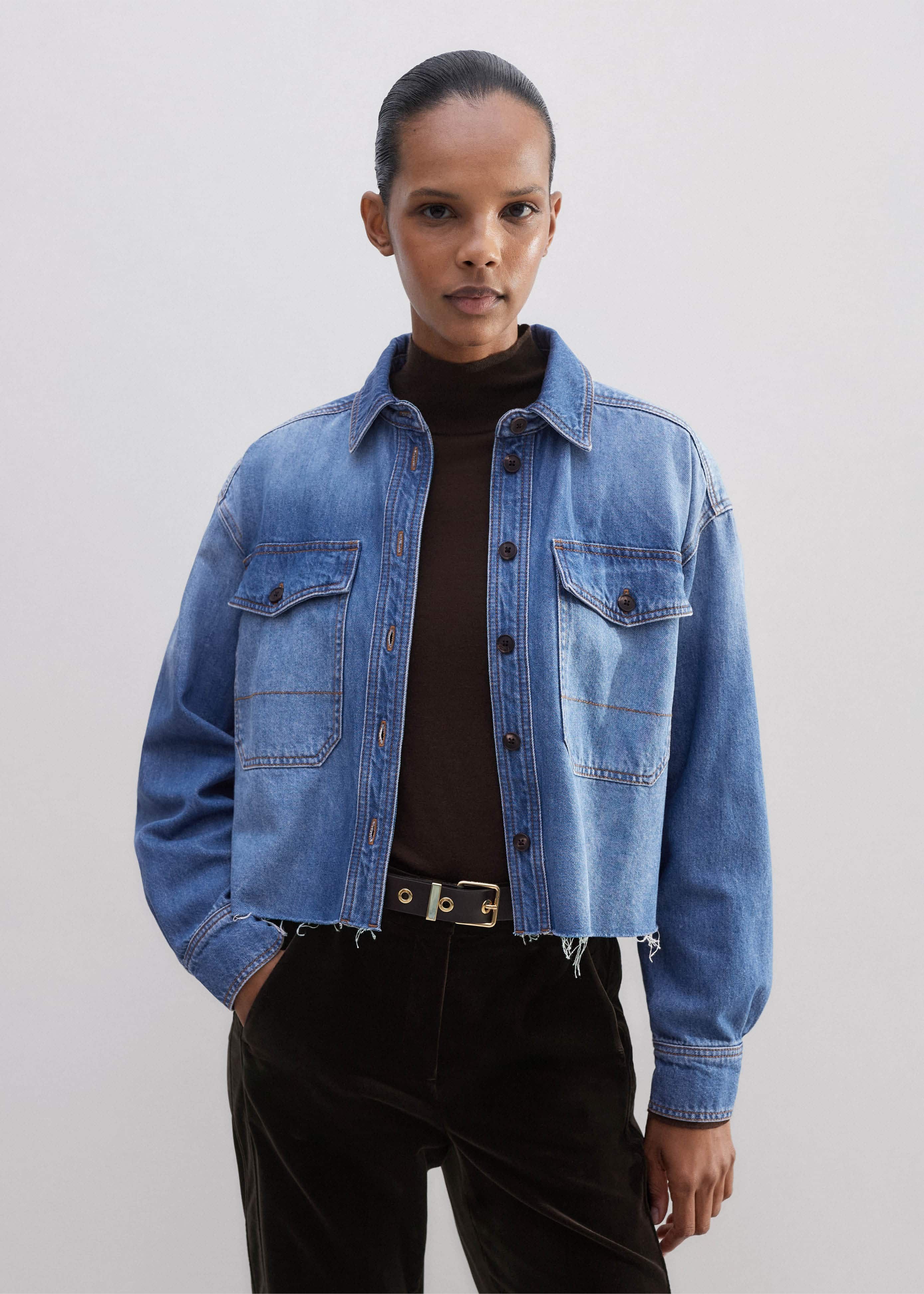 Women's Blue Cut-Off Denim Shirt | ME+EM