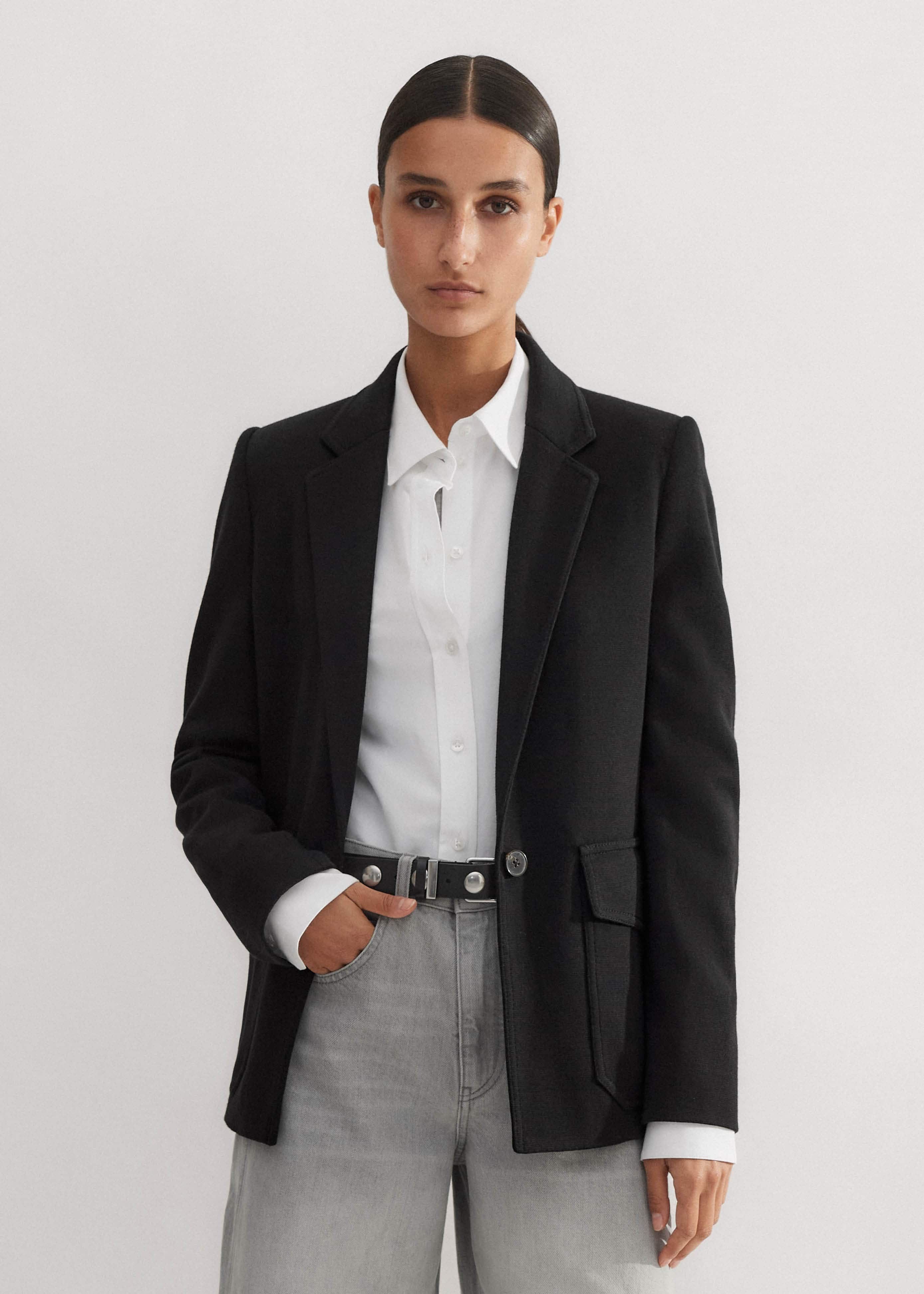 Women's Black Wool-Blend Travel Tailoring Blazer | ME+EM