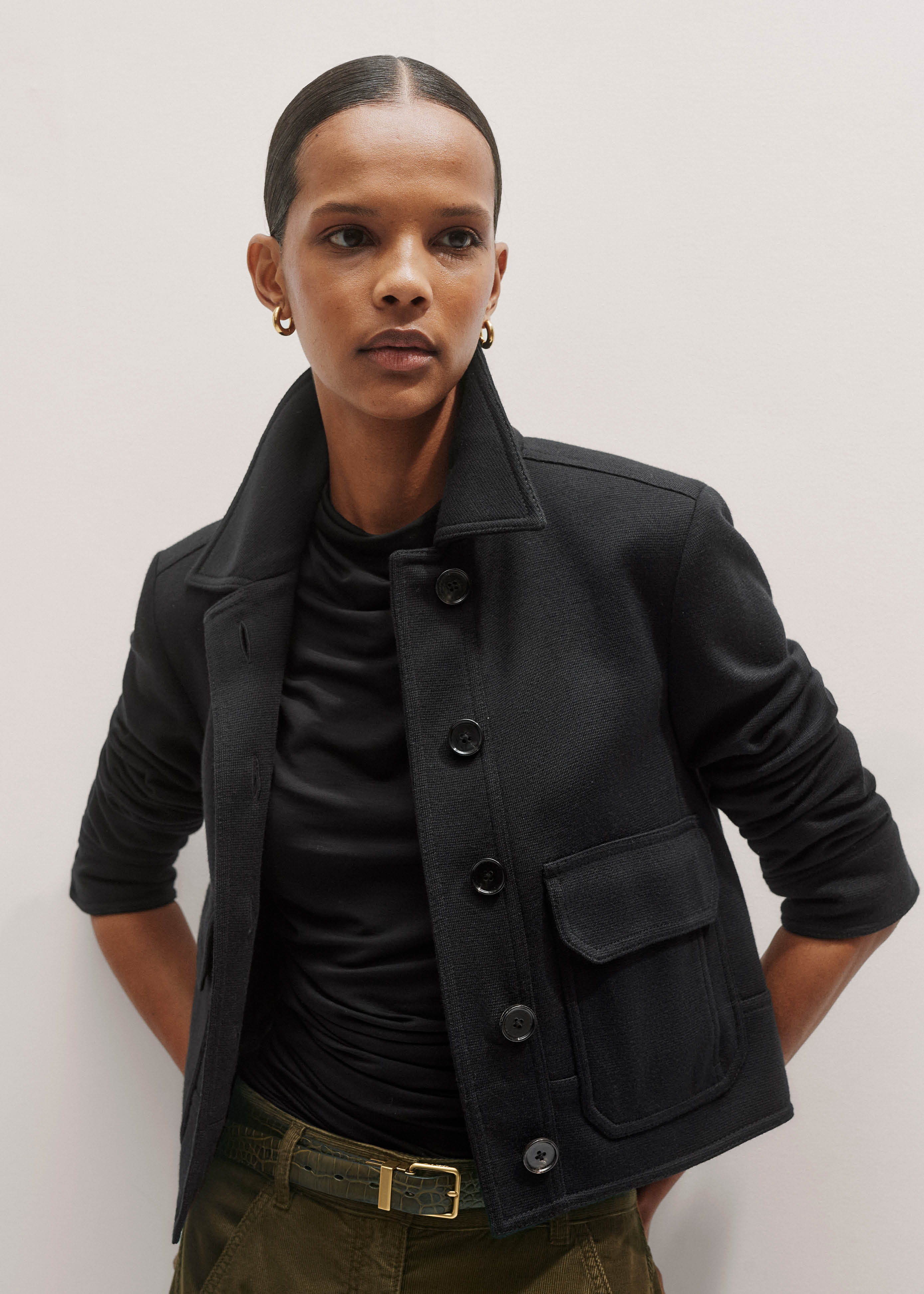 Women's Black Travel Tailoring Crop Utility Jacket | ME+EM