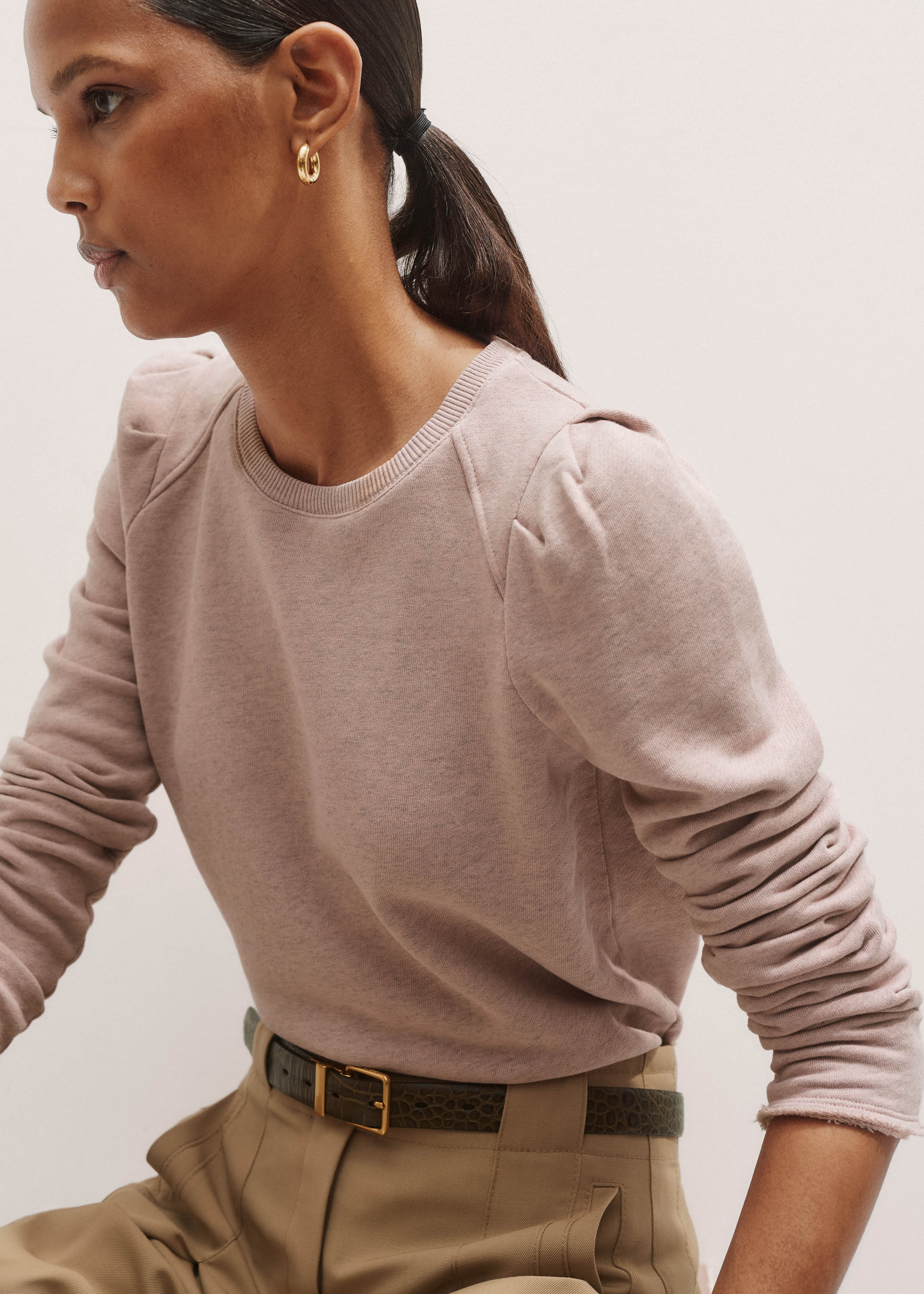 Women's Pink Raw Edge Feminine Sweatshirt | ME+EM
