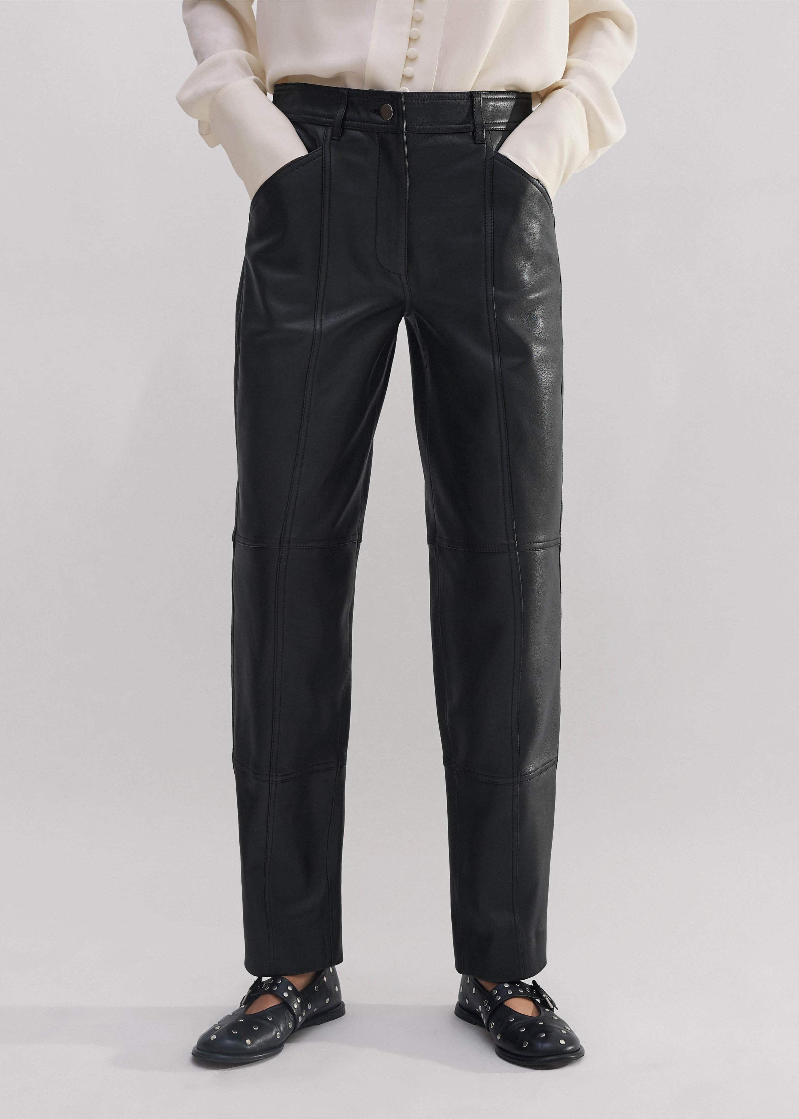 Women's Black Panelled Leather Jean | ME+EM