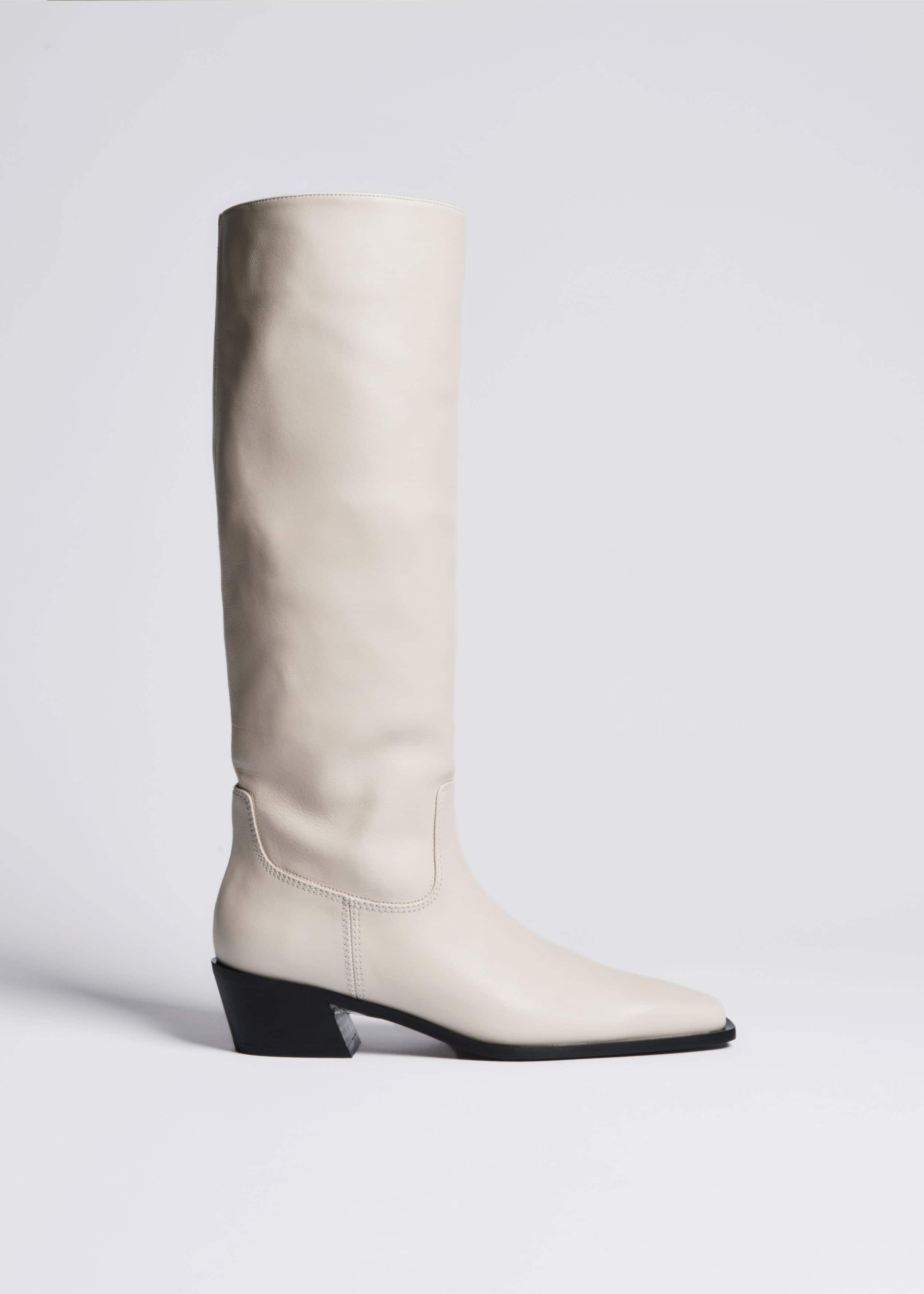 Women's Off White Knee-High Slouch Western Boot | ME+EM