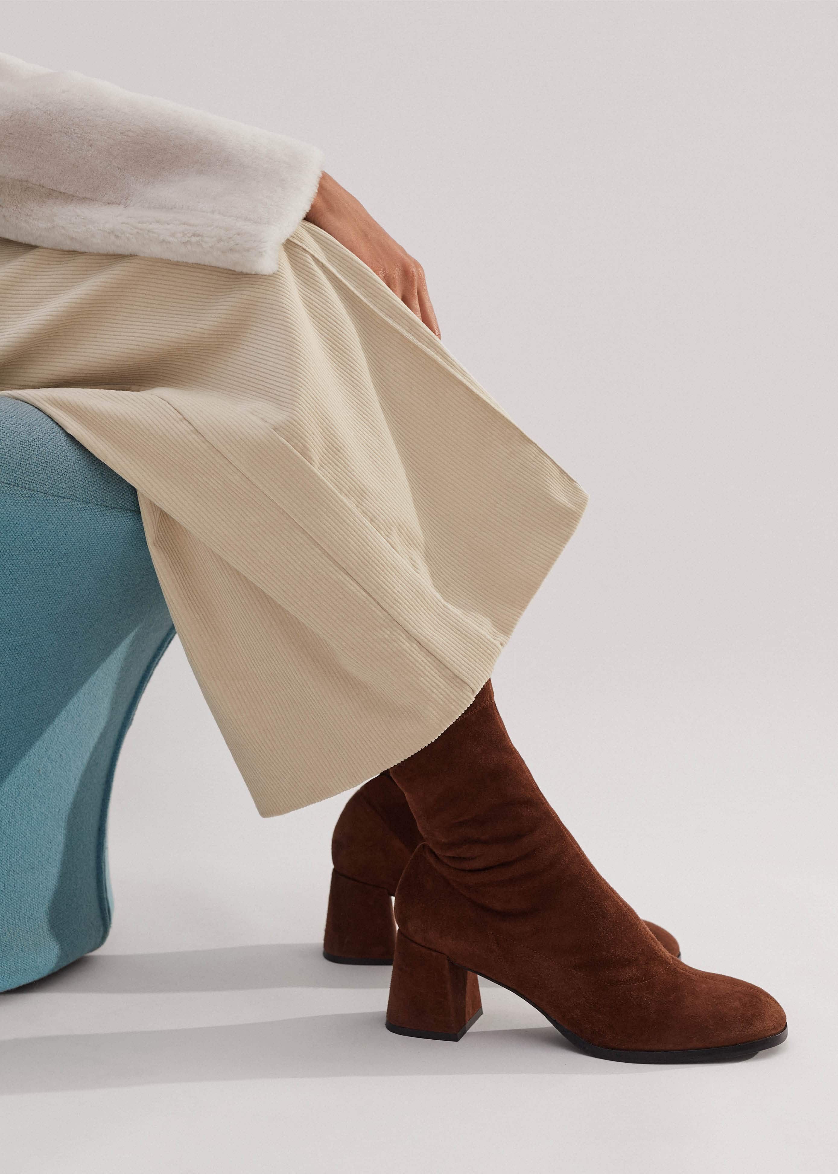 Women's Brown Stretch High Ankle Boot | ME+EM