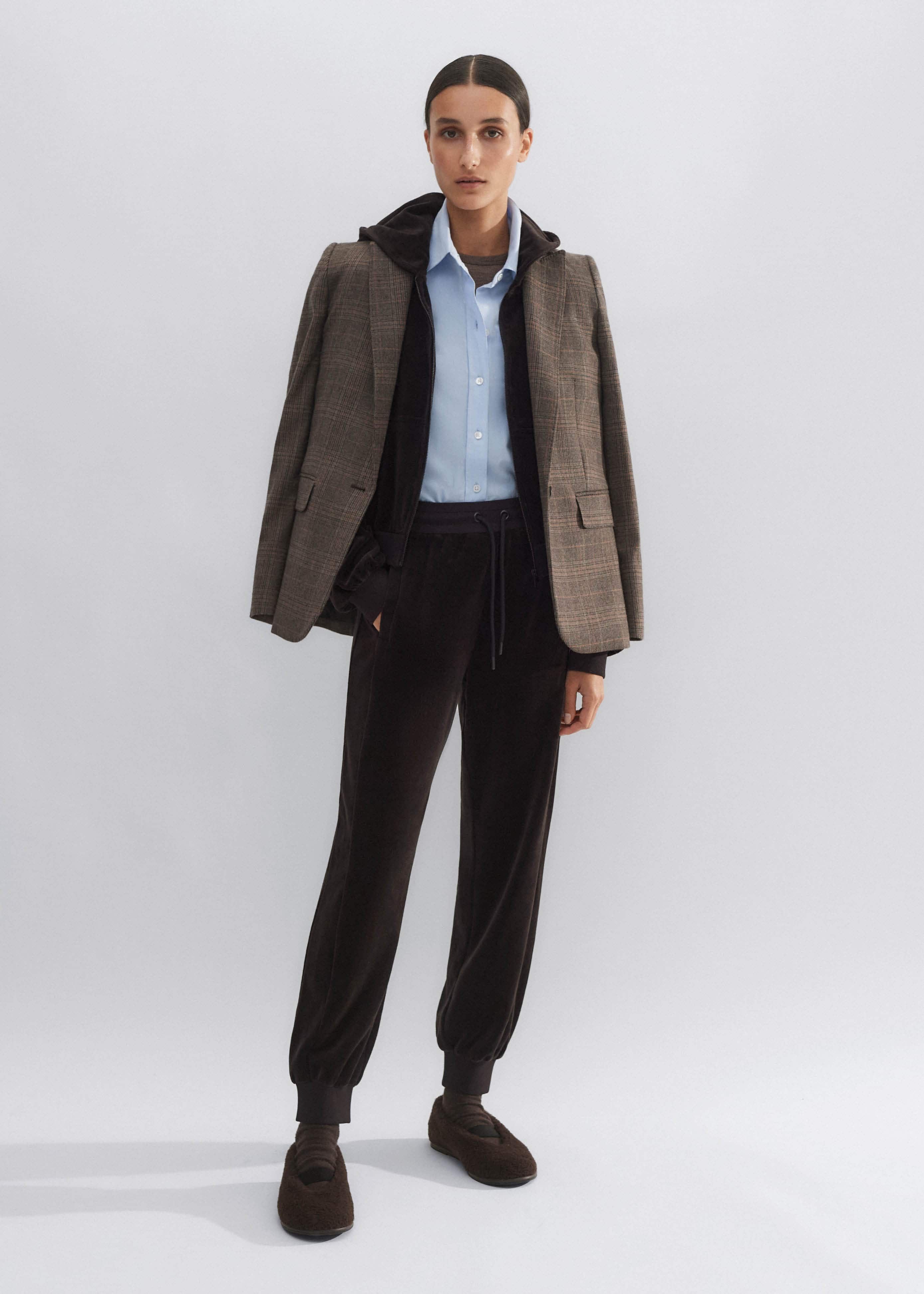 Women's Brown Rib Trim Velour Jogger | ME+EM