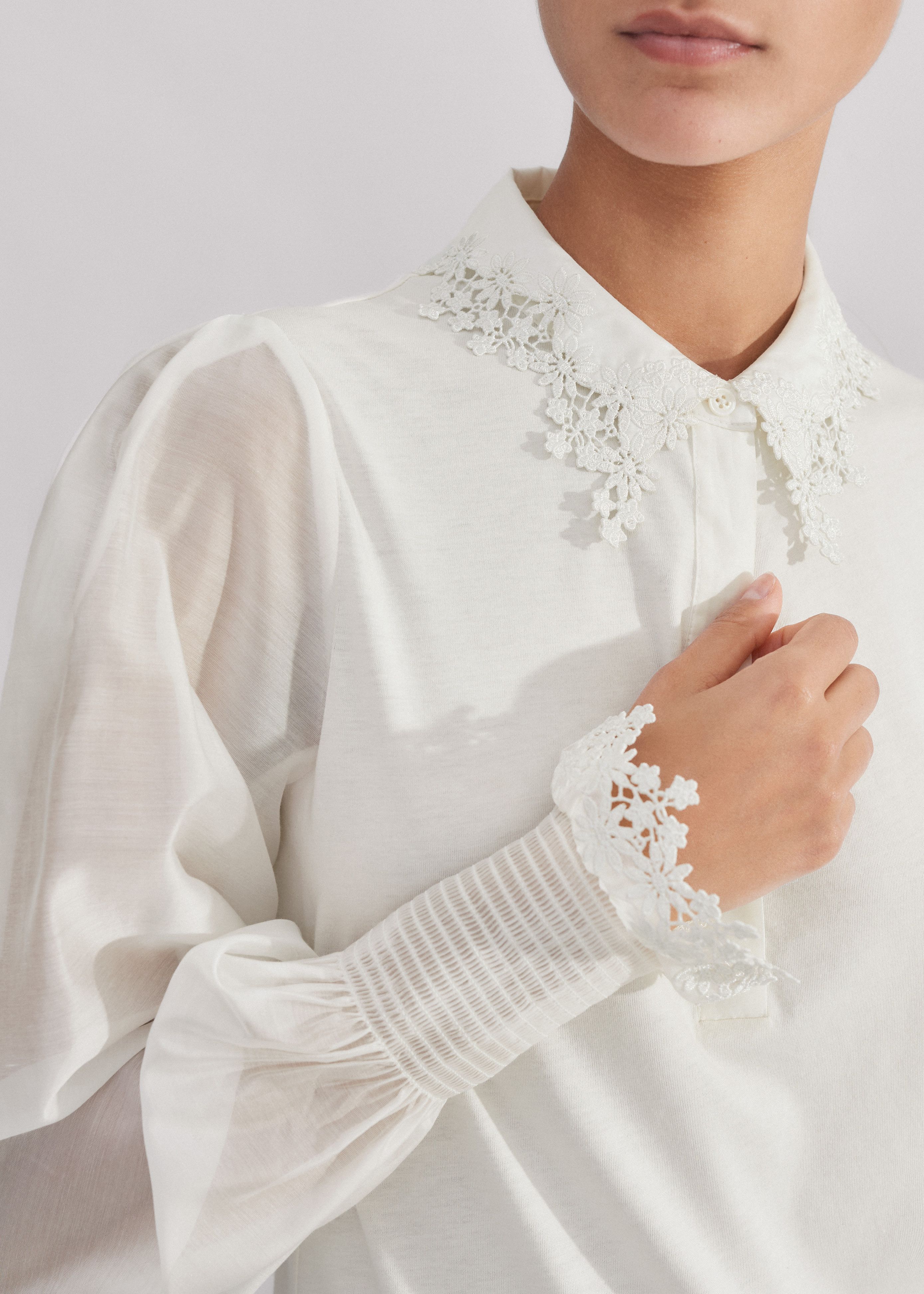 Women's Cream Daisy Embroidered Edge Layering Blouse | ME+EM