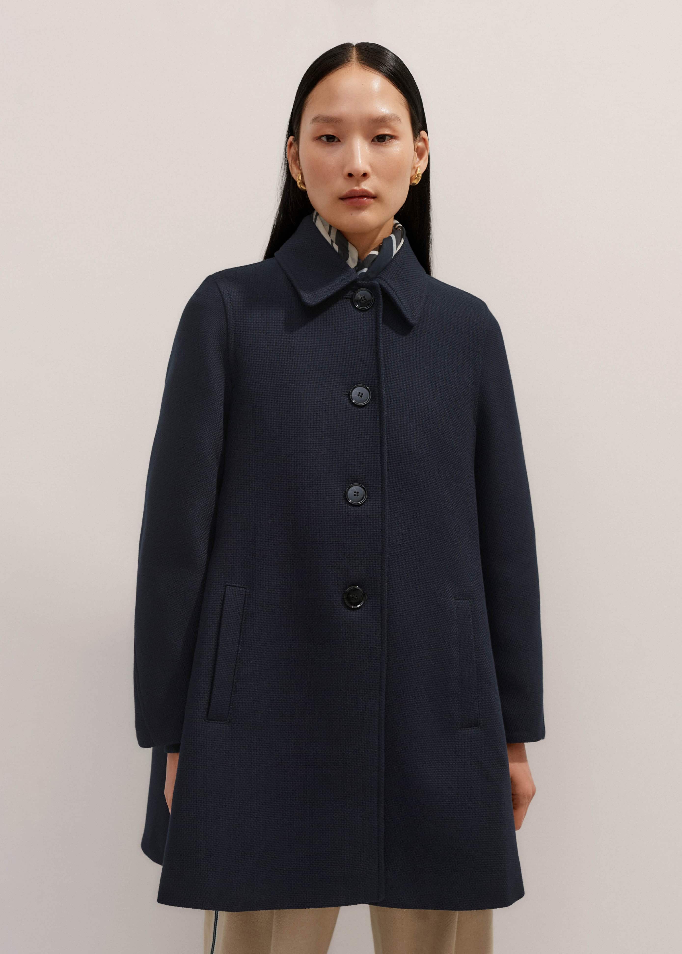 Women's Navy Sculptural Cotton Swing Coat | ME+EM