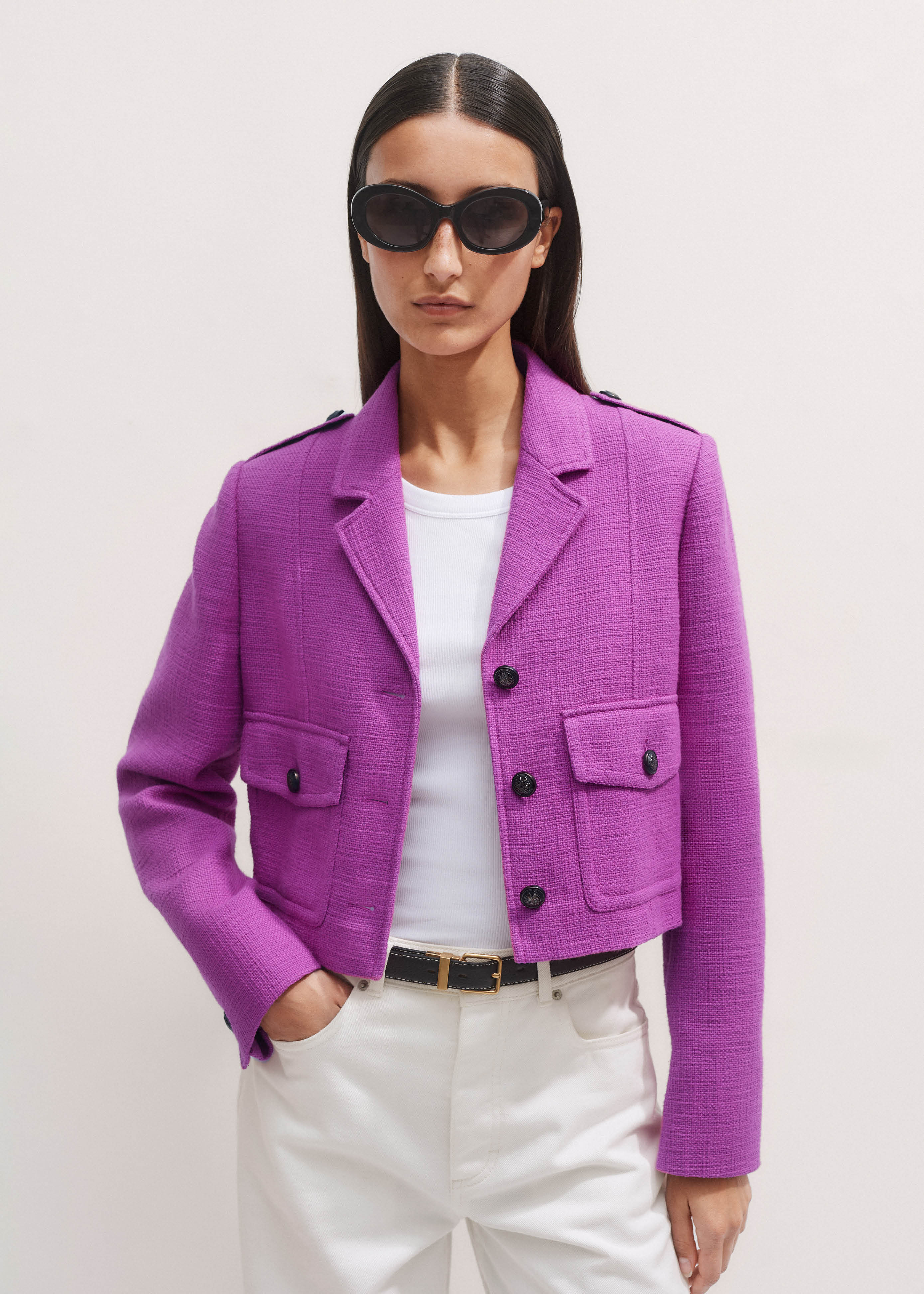 Women's Purple Textured Short Jacket | ME+EM