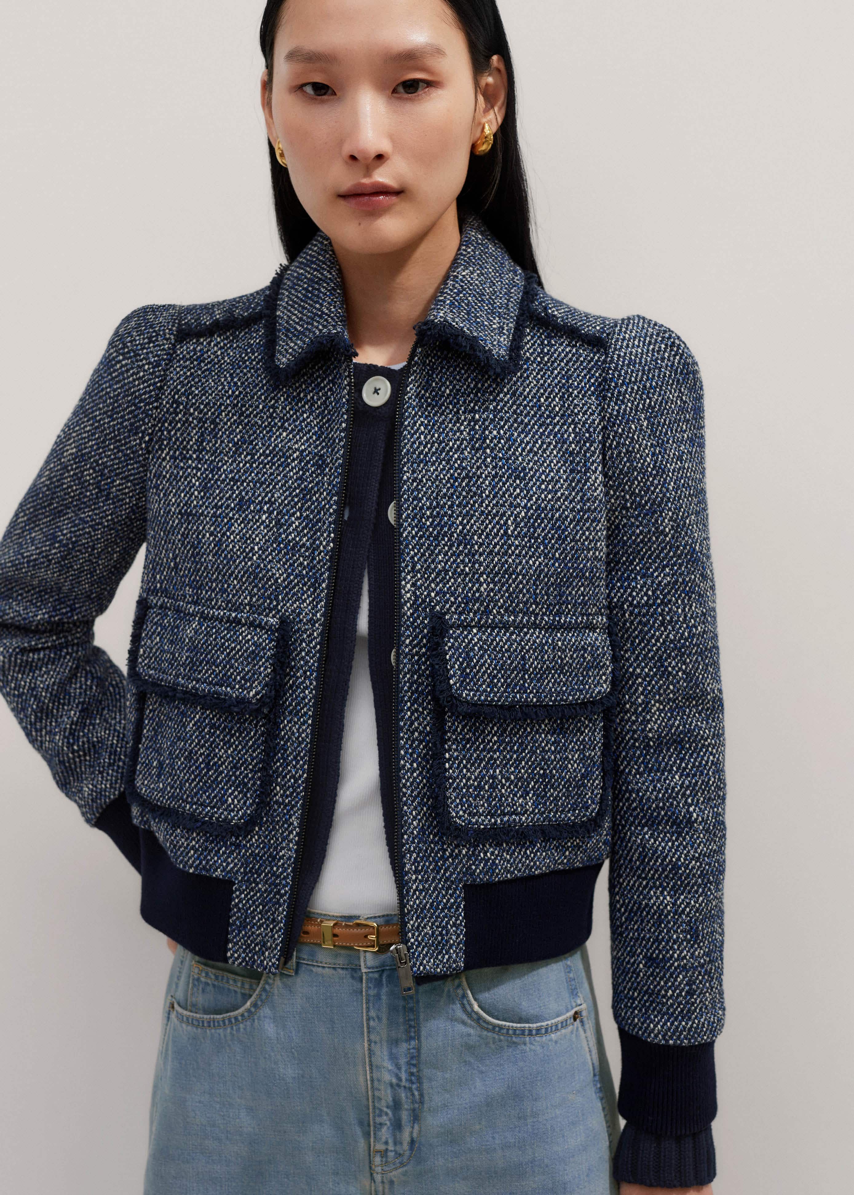 Women's Navy Tweed Bomber Jacket | ME+EM