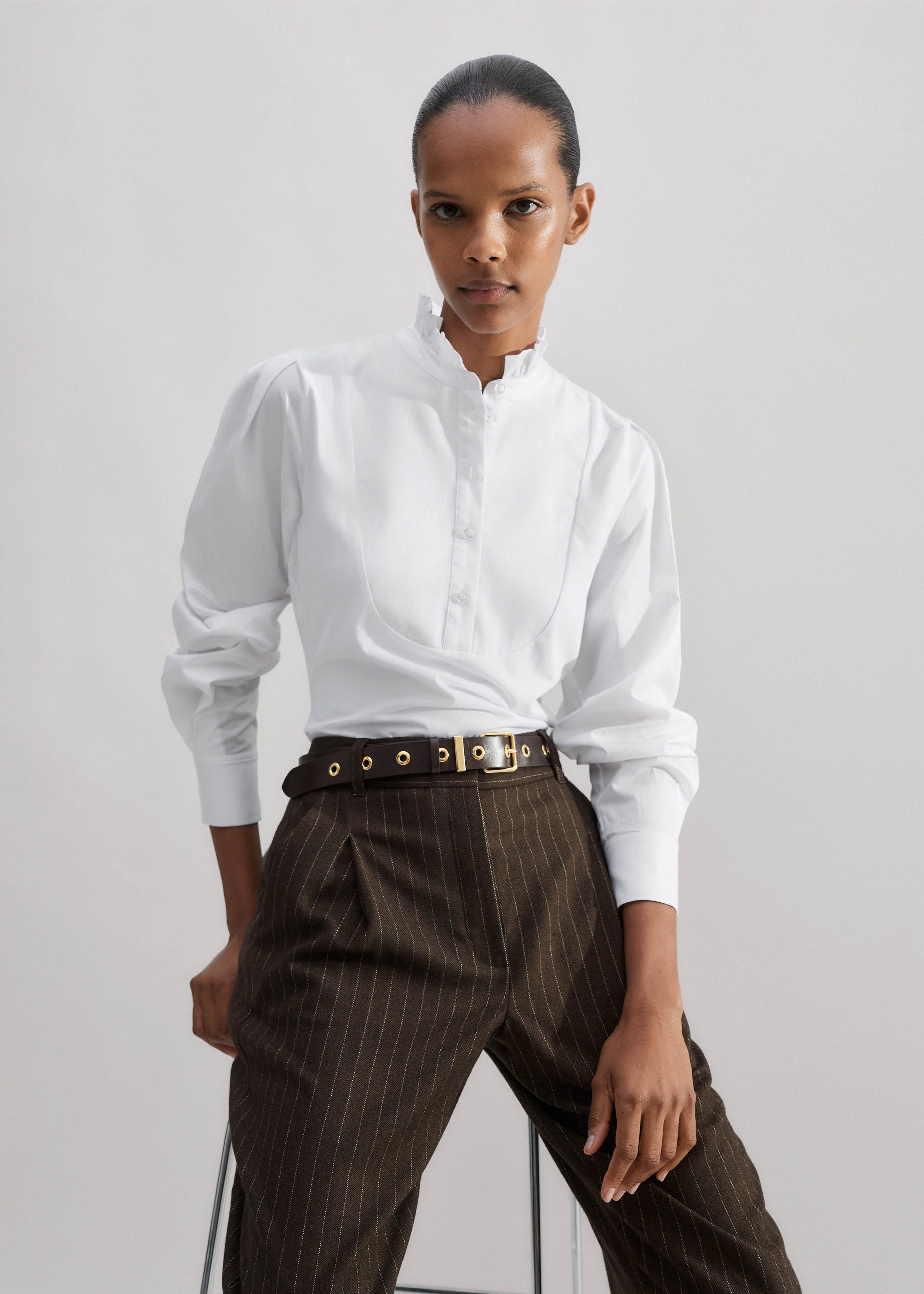 Women's White Mixed Media Textured Layering Shirt | ME+EM