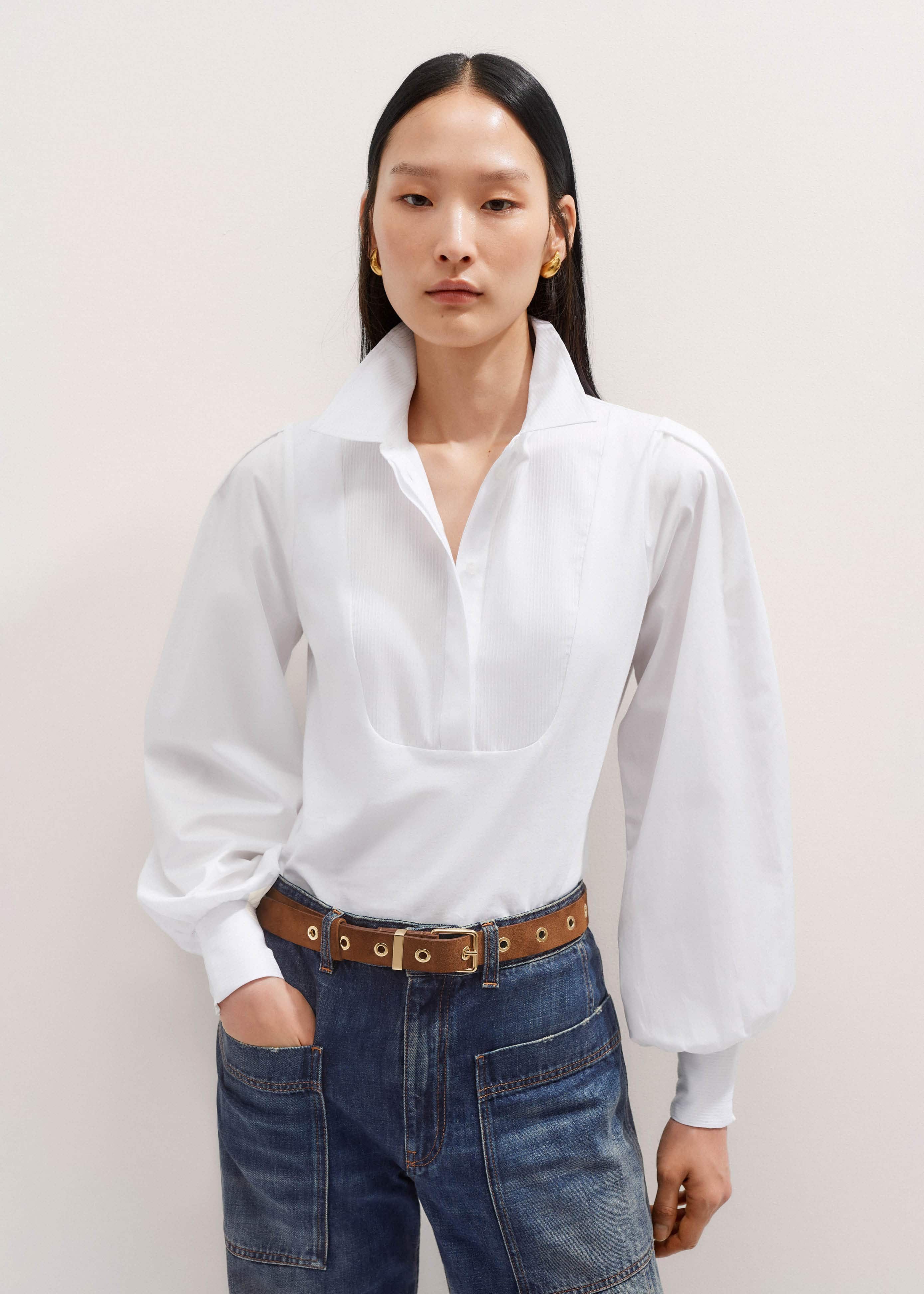 Women's White Texture Clash Layering Shirt | ME+EM