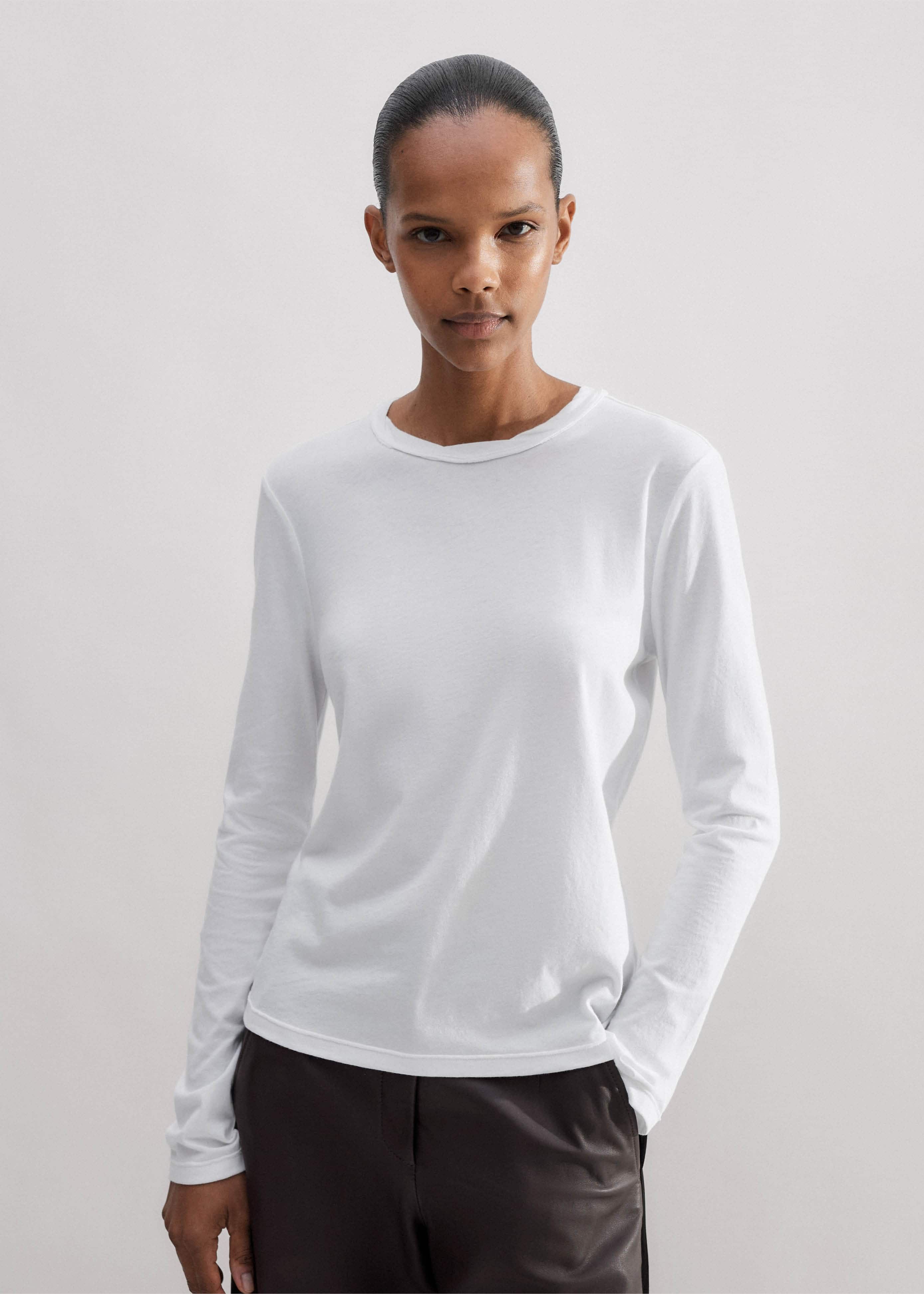 Women's White Impossibly Soft Slim Long Sleeve Top | ME+EM