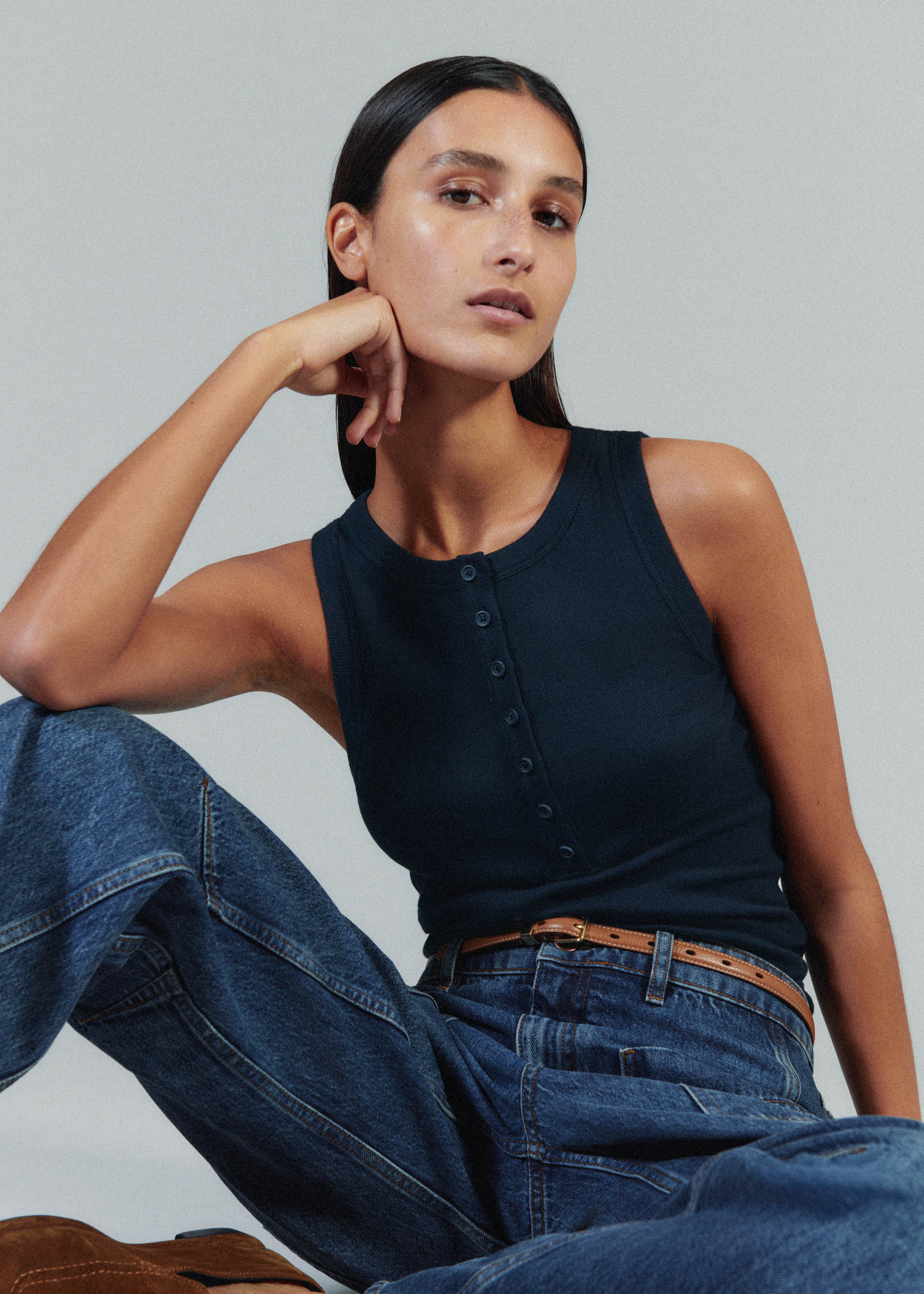 Women's Navy Ultimate Button Down Rib Tank | ME+EM