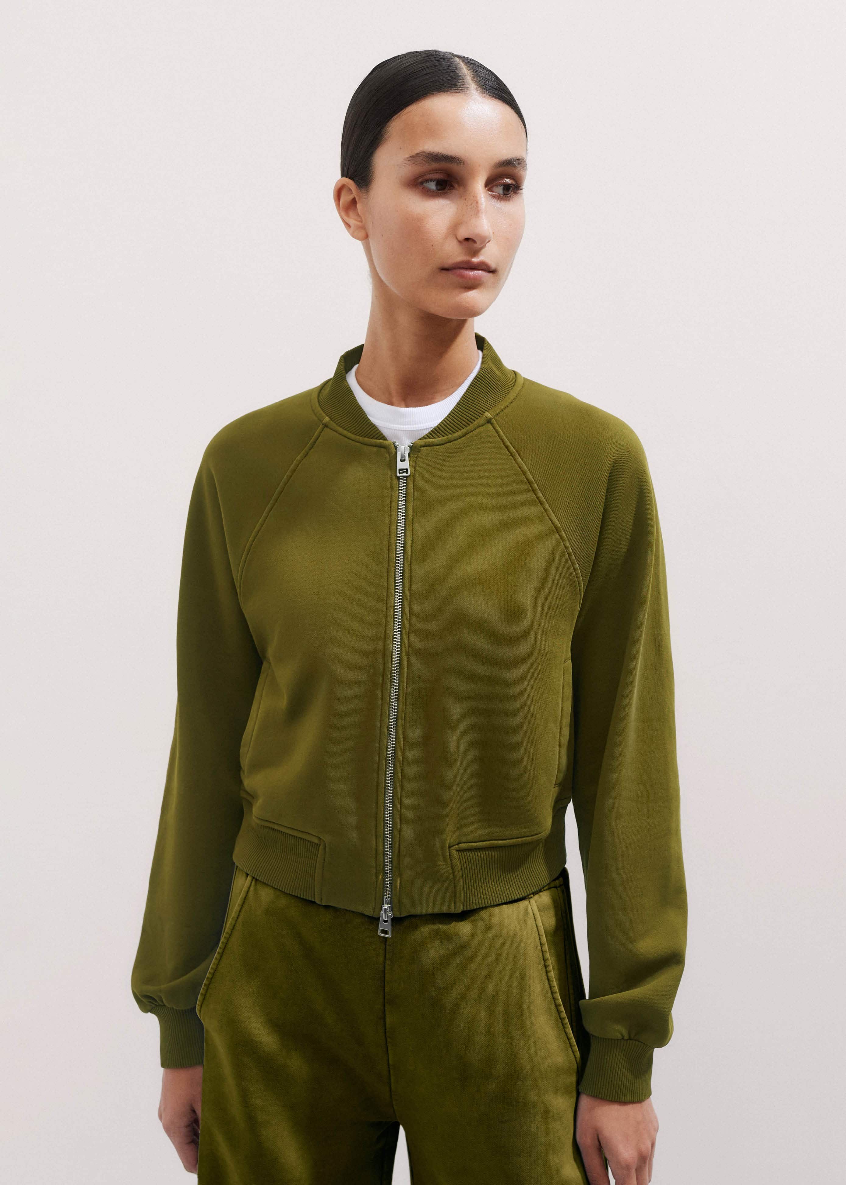 Women's Green Washed Sweatshirt Jacket | ME+EM