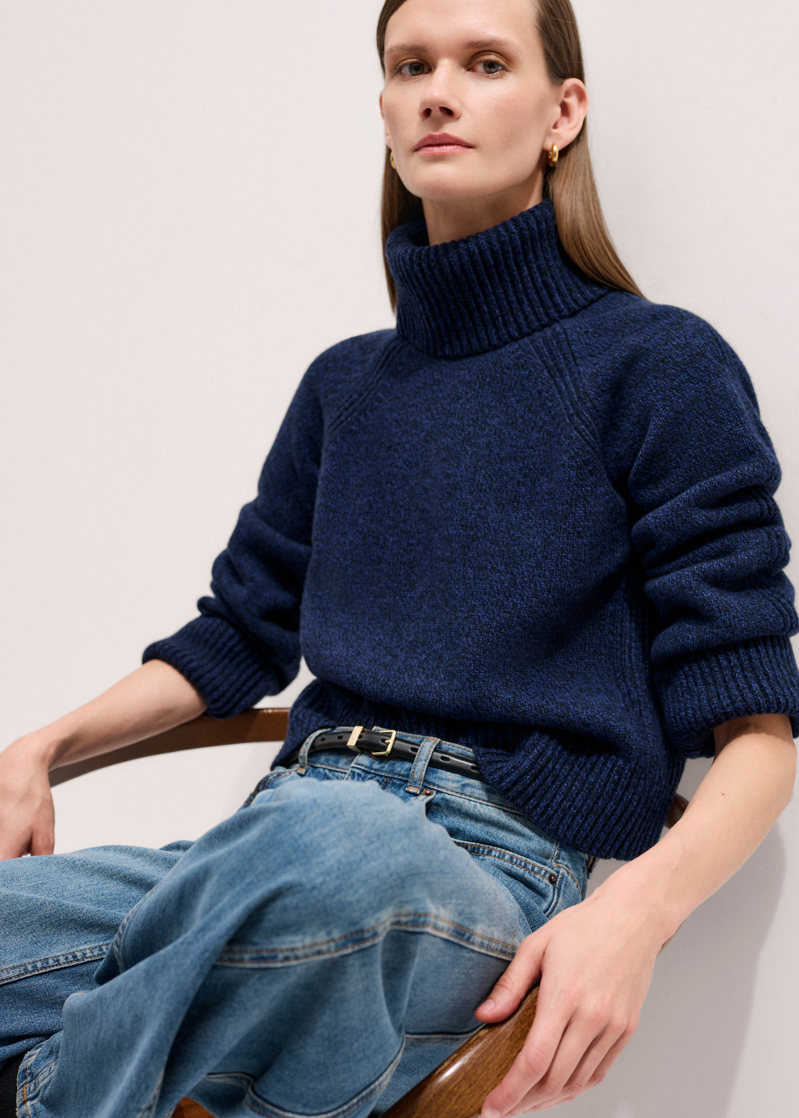 Women's Blue Merino Cashmere Mouliné Jumper + Snood | ME+EM