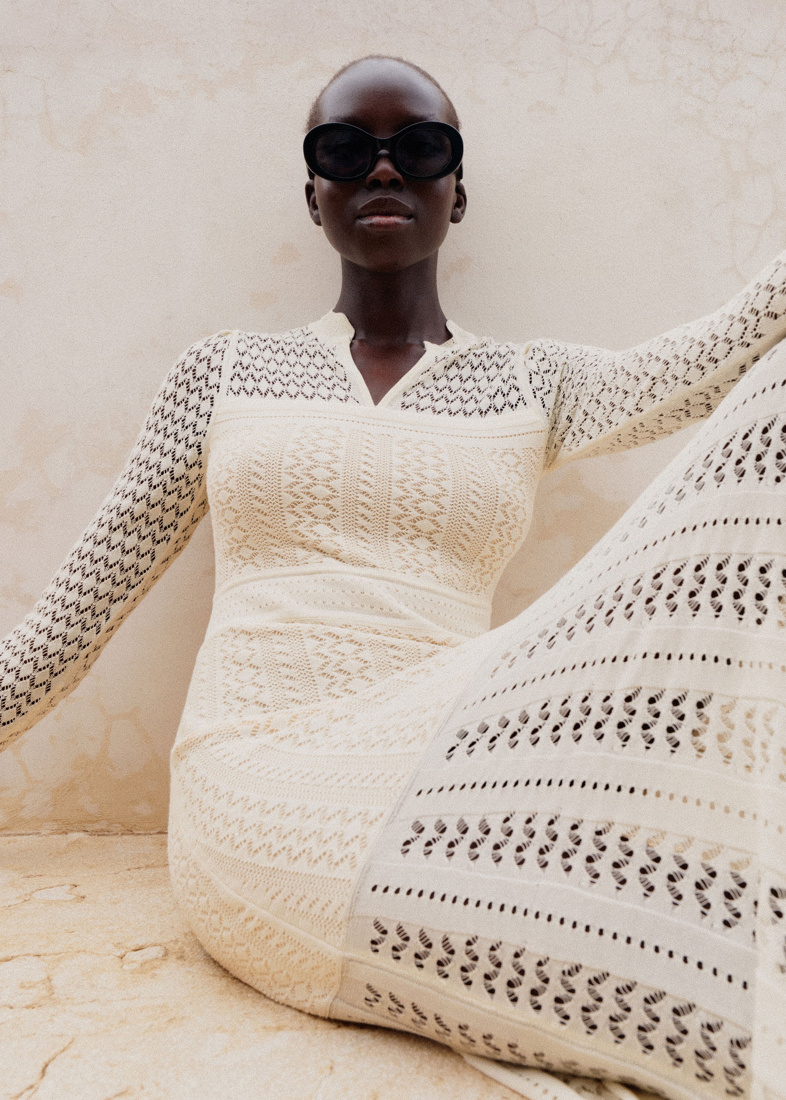 Women's Cream Conceal + Reveal Long Sleeve Knit Maxi Dress | ME+EM