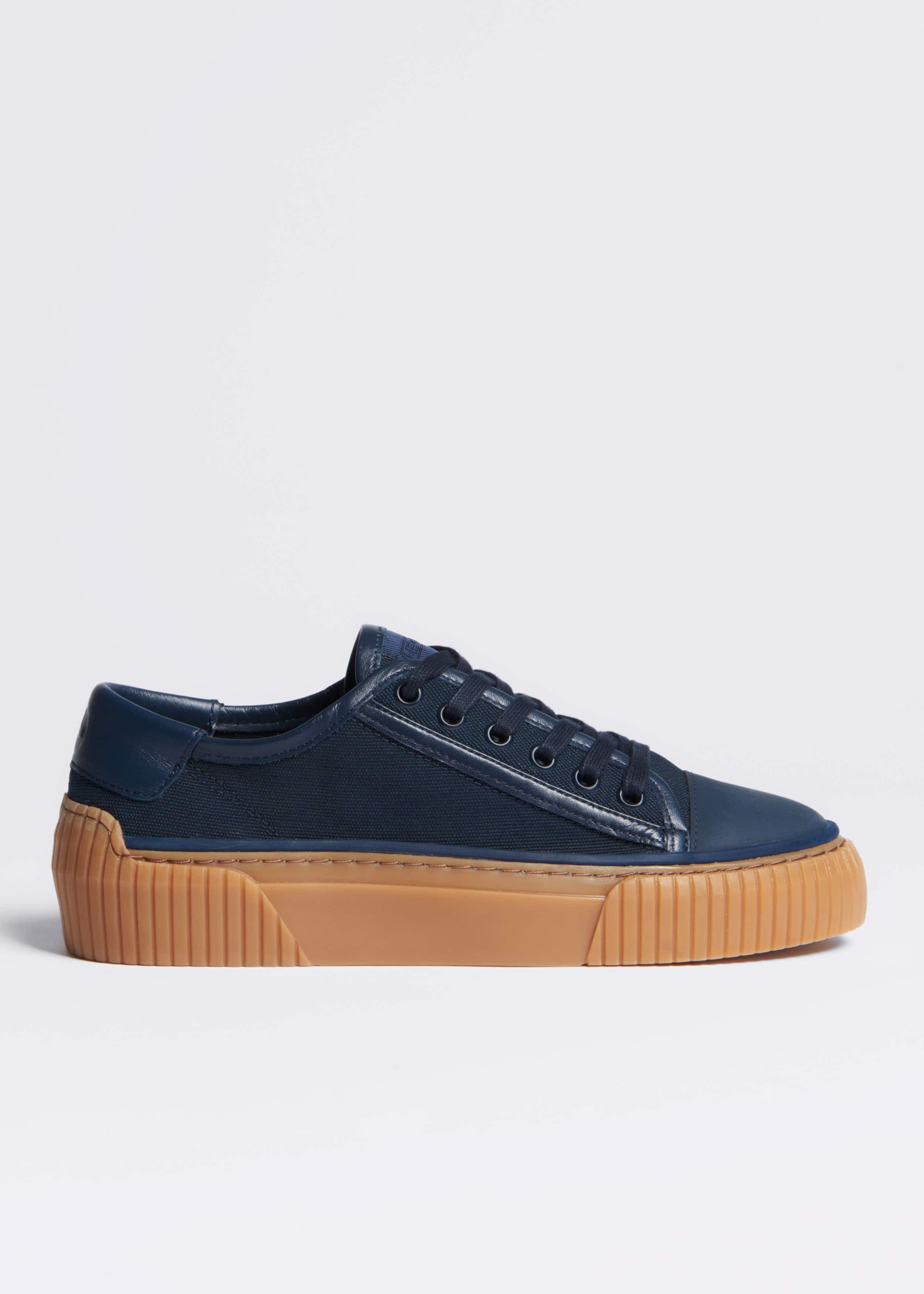 Women's Navy Canvas Low Top Trainer | ME+EM