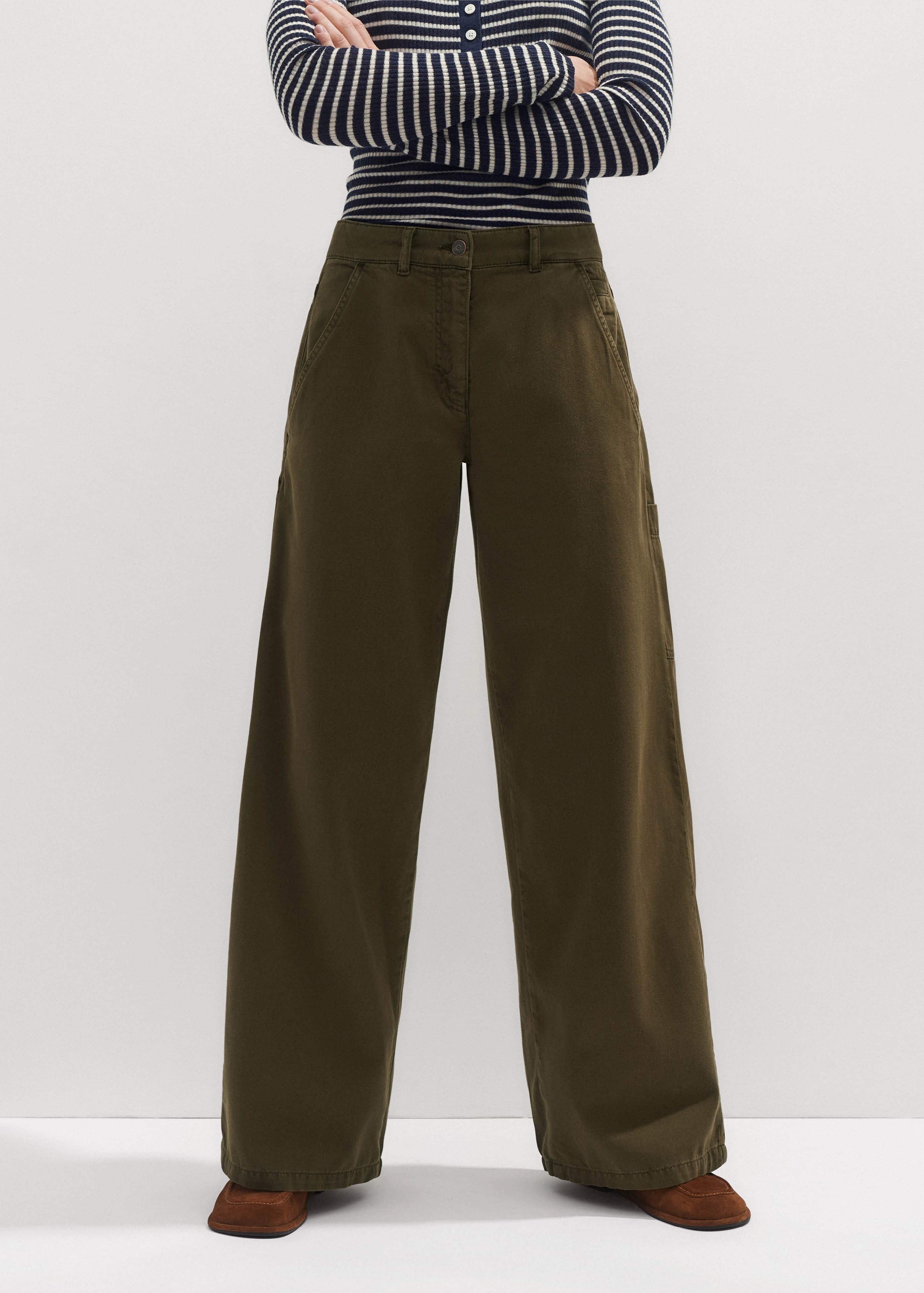 Women's Green Relaxed Casual Boyfriend Pant | ME+EM