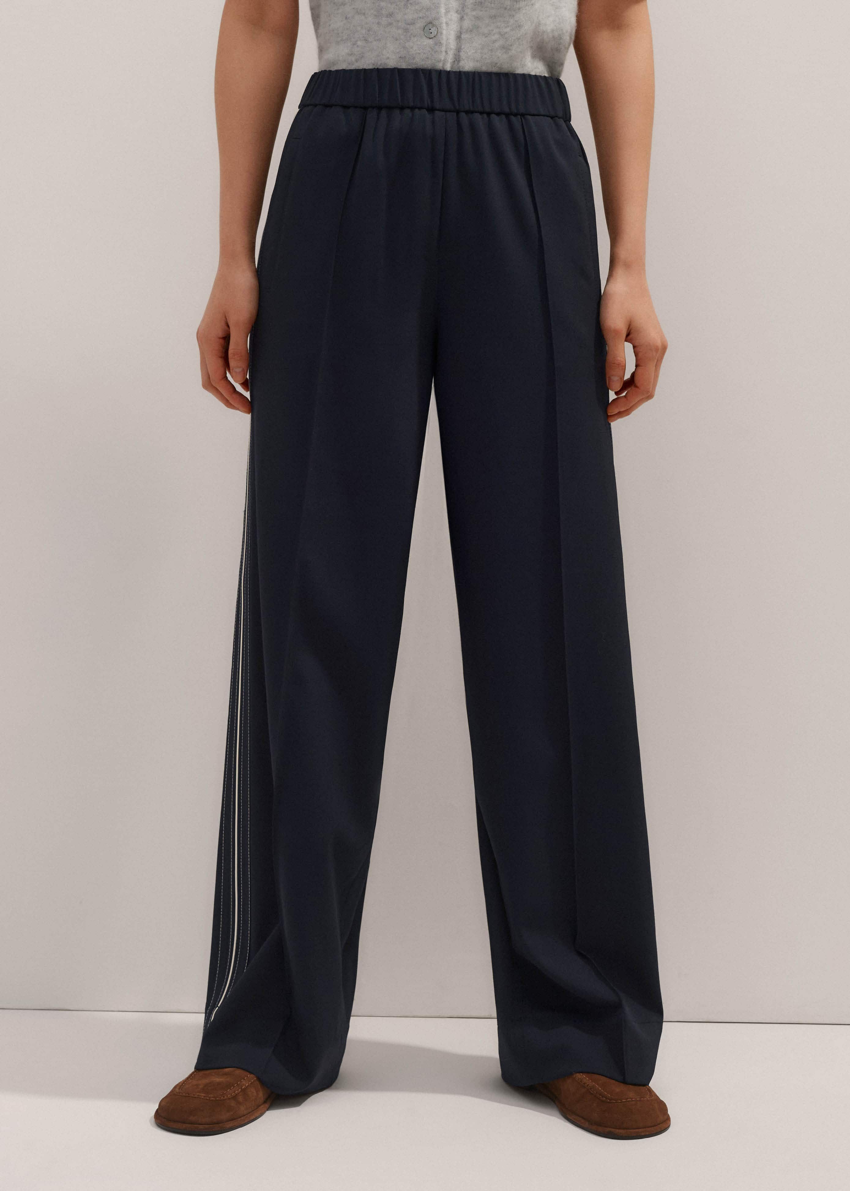 Women's Navy Fluid Side Stripe Wide-Leg Pant | ME+EM