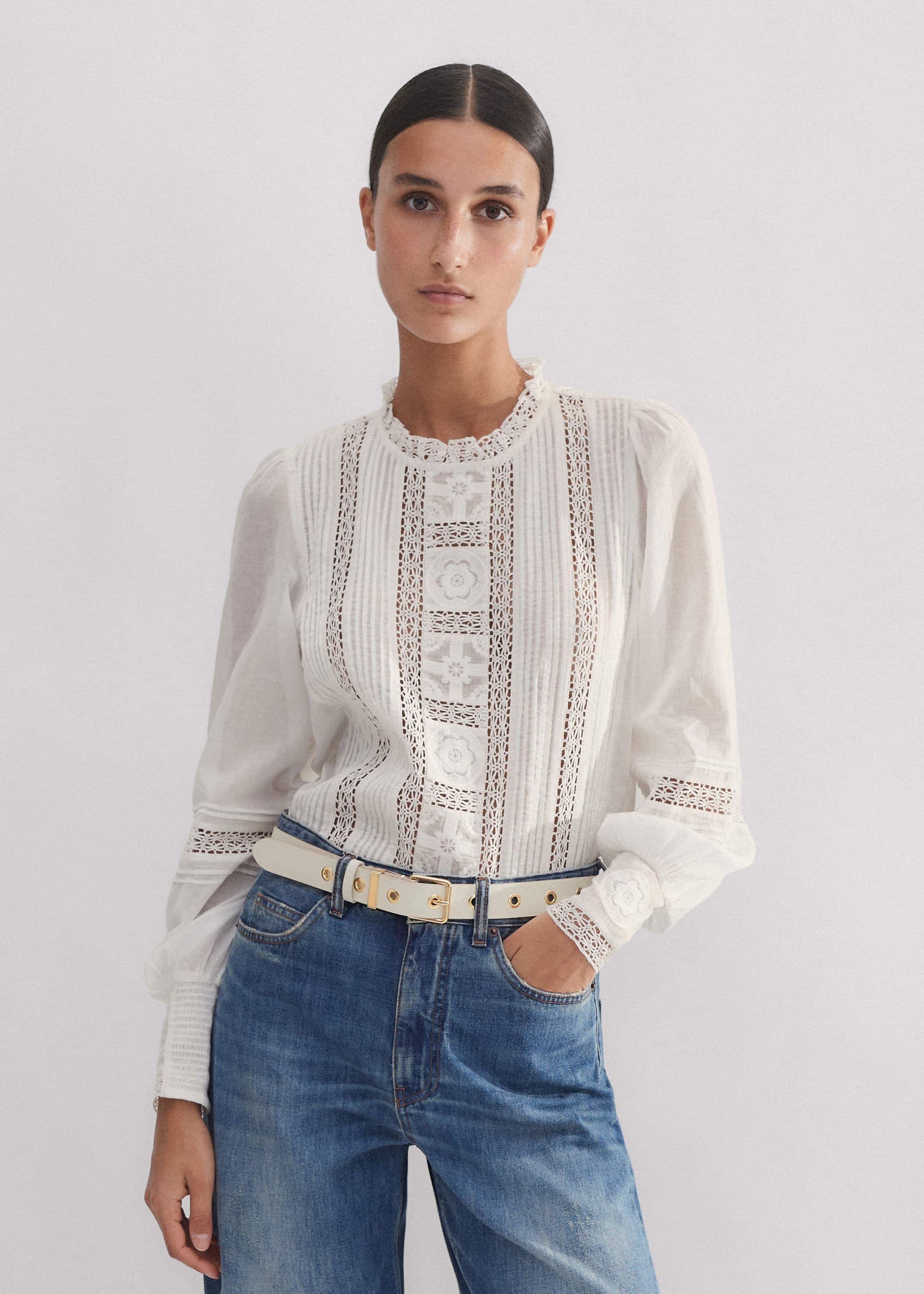Women's White Cotton Voile Lace Top | ME+EM