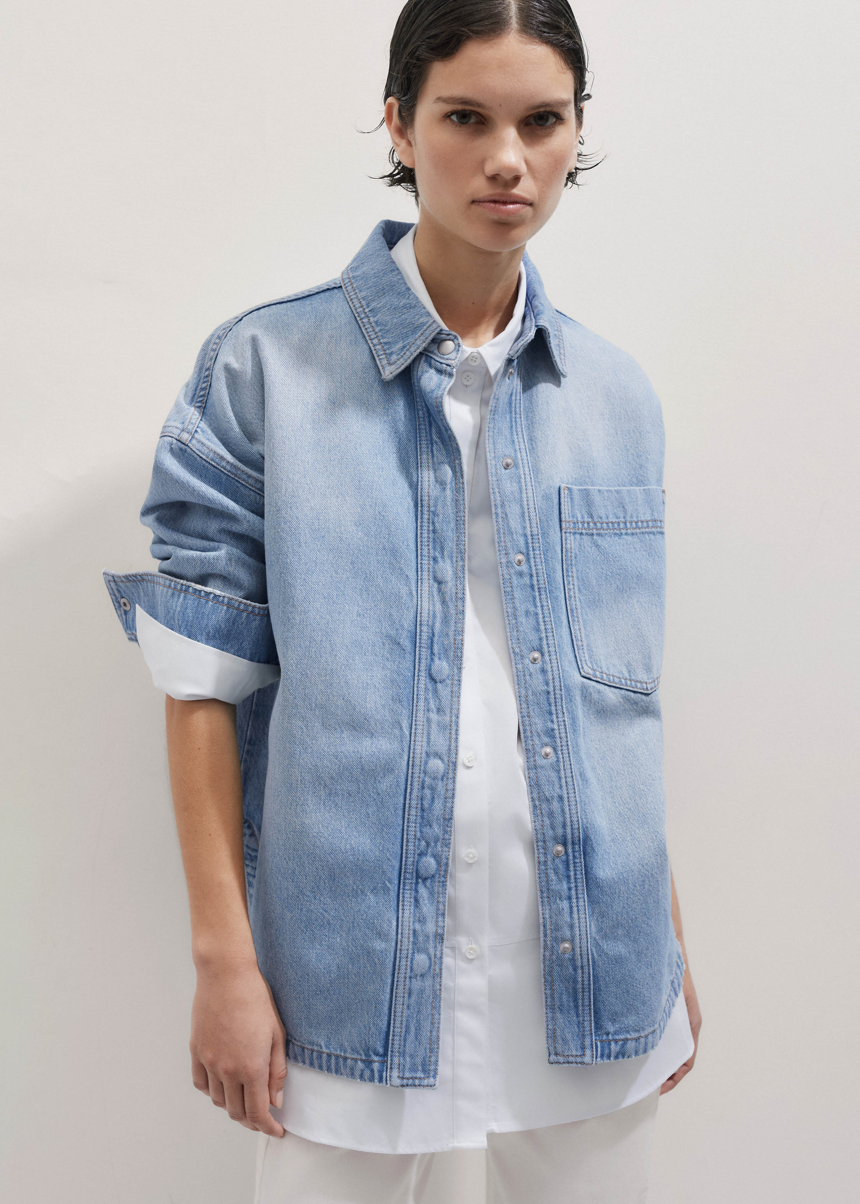Women's Blue Oversized Denim Shacket | ME+EM