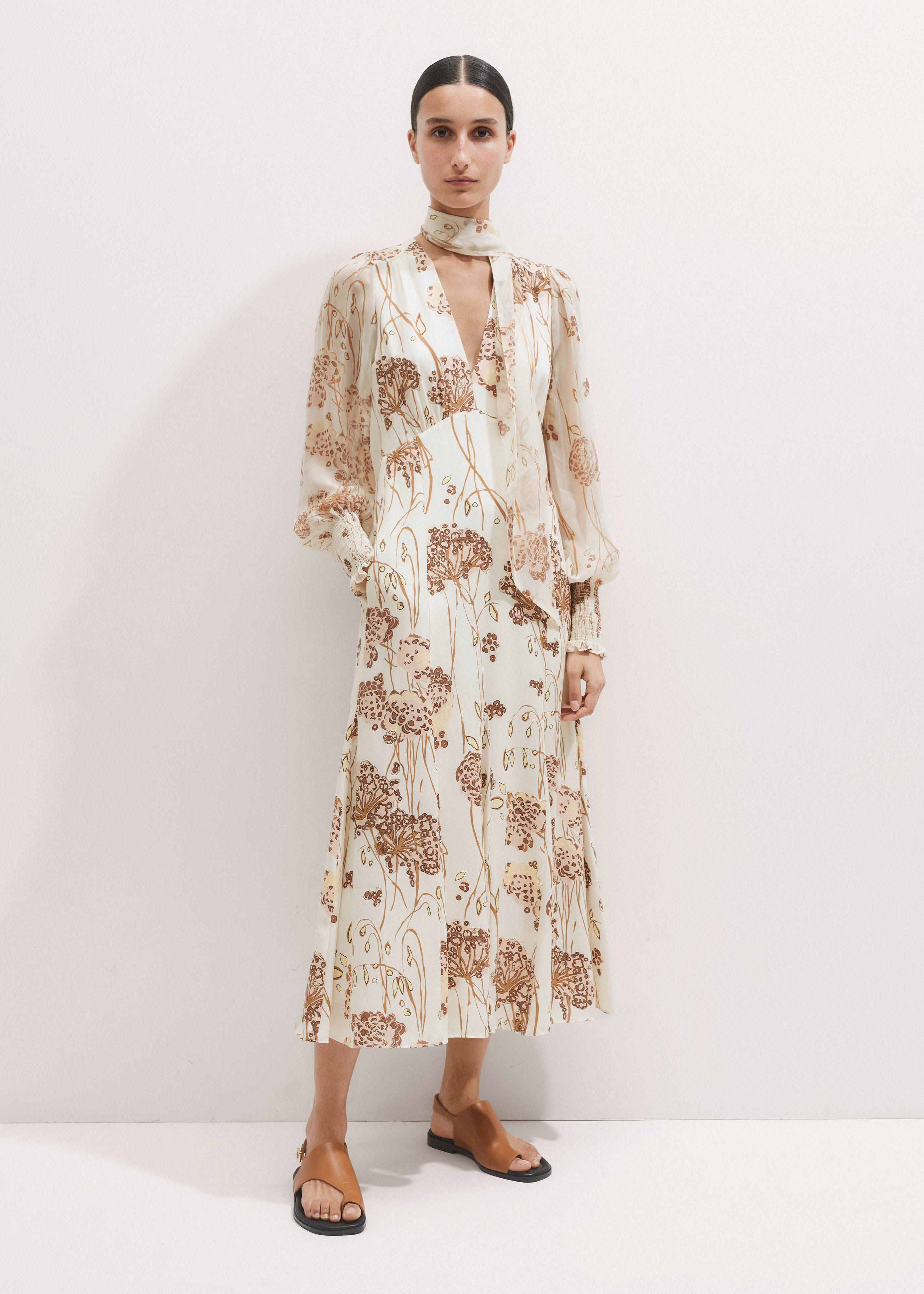 Women's Cream Hydrangea Print Maxi Dress + Tie | ME+EM