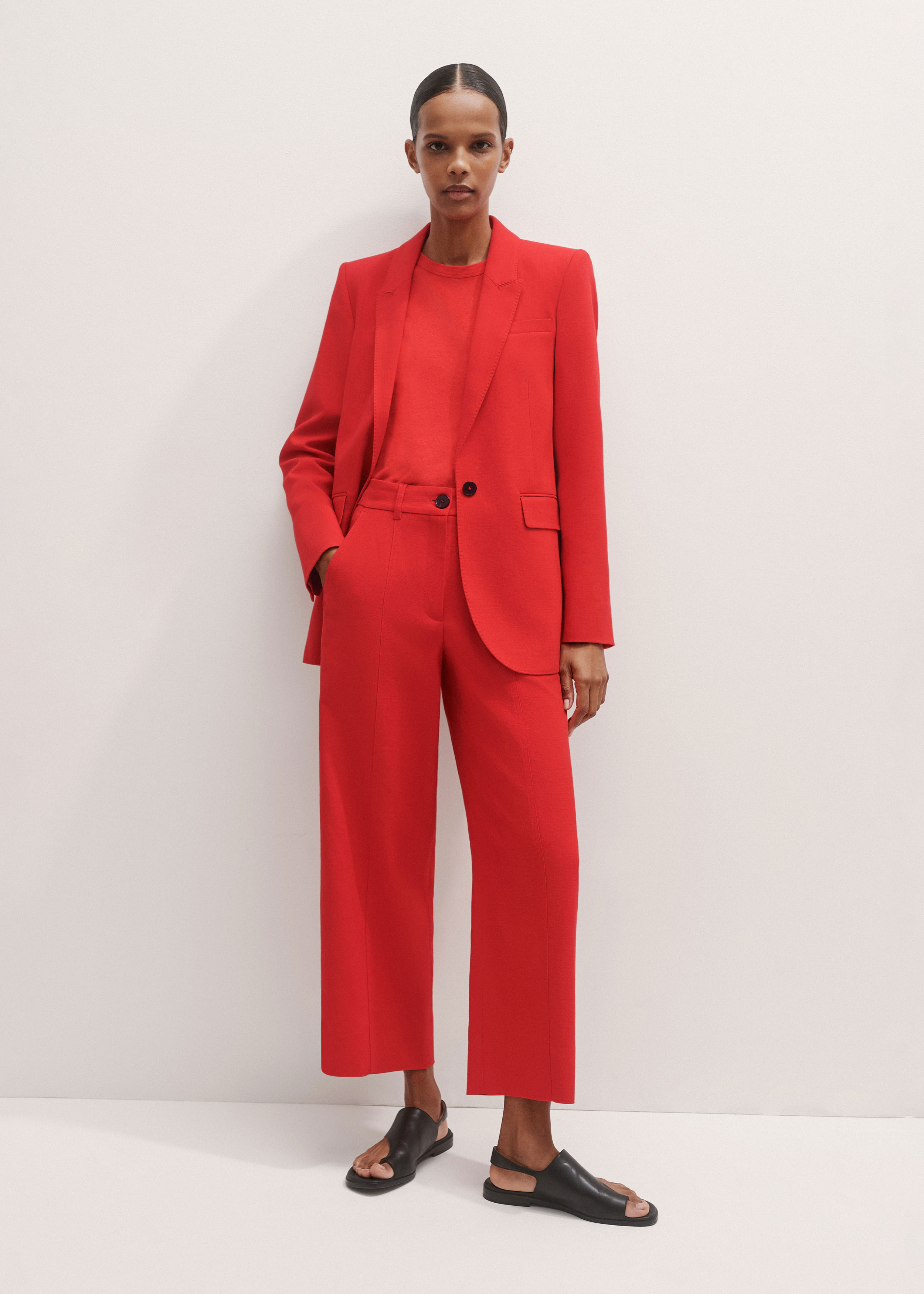 Women's Red Pop Color Straight Crop Pant | ME+EM