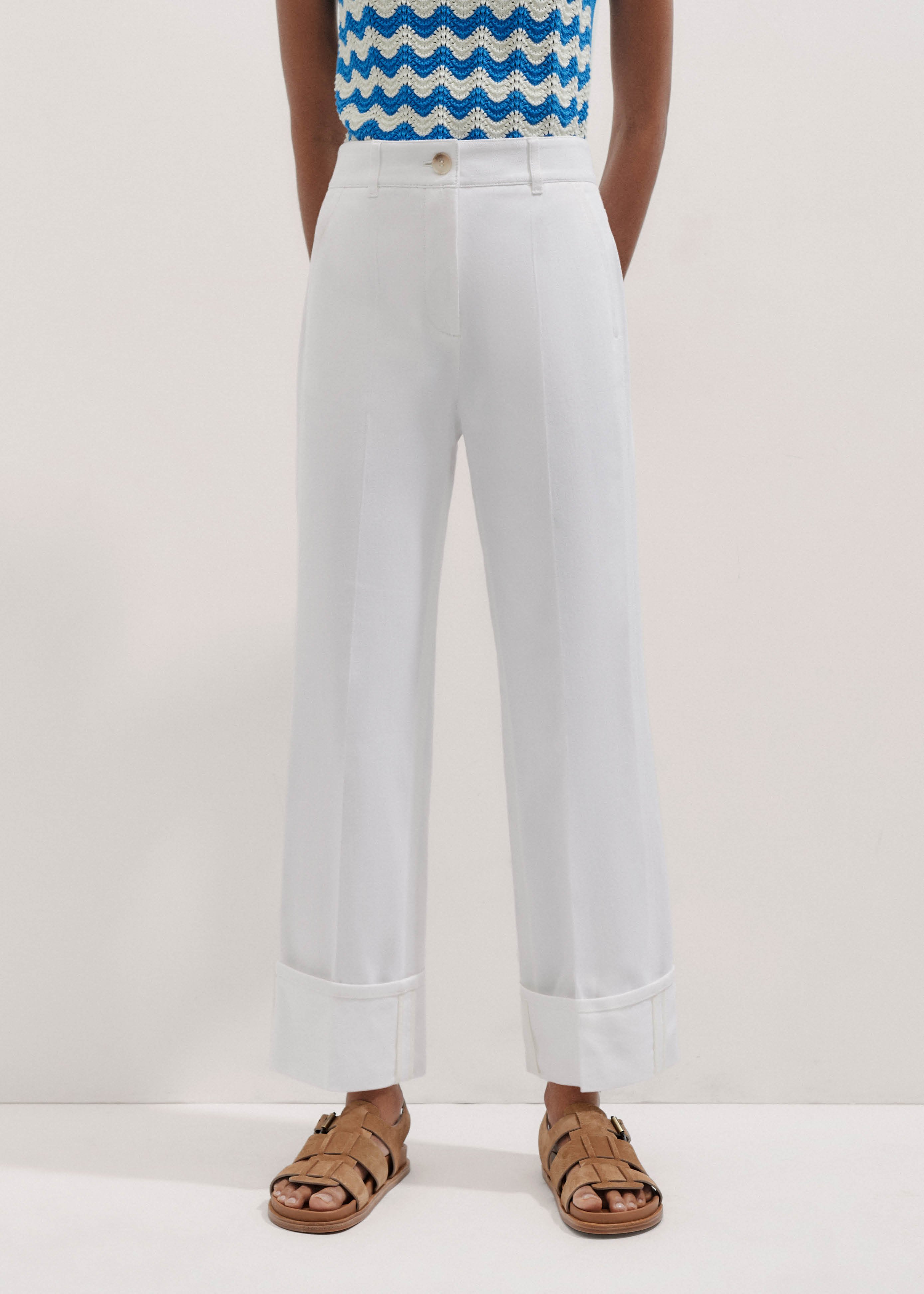 Women's White AM-PM Sharp Turn-Up Trouser | ME+EM