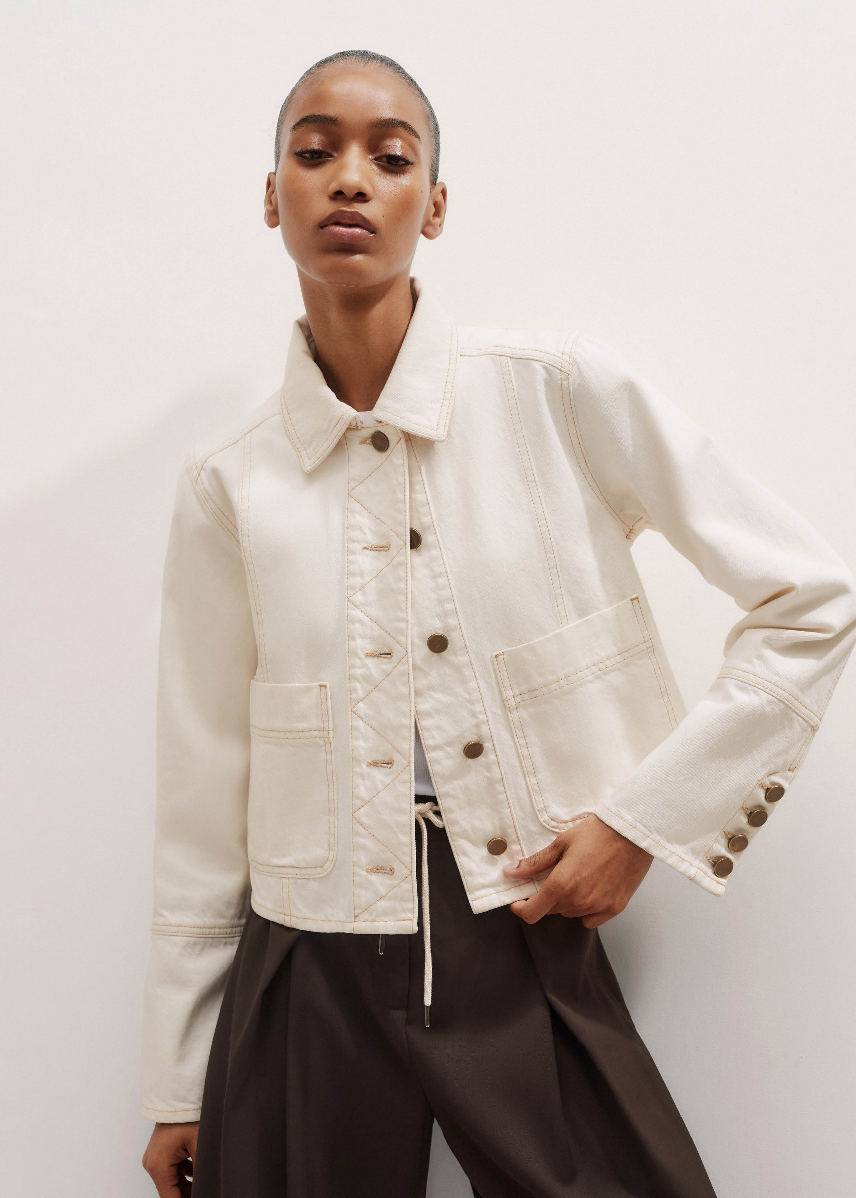 Women's Ecru Contrast Stitch Denim Jacket | ME+EM