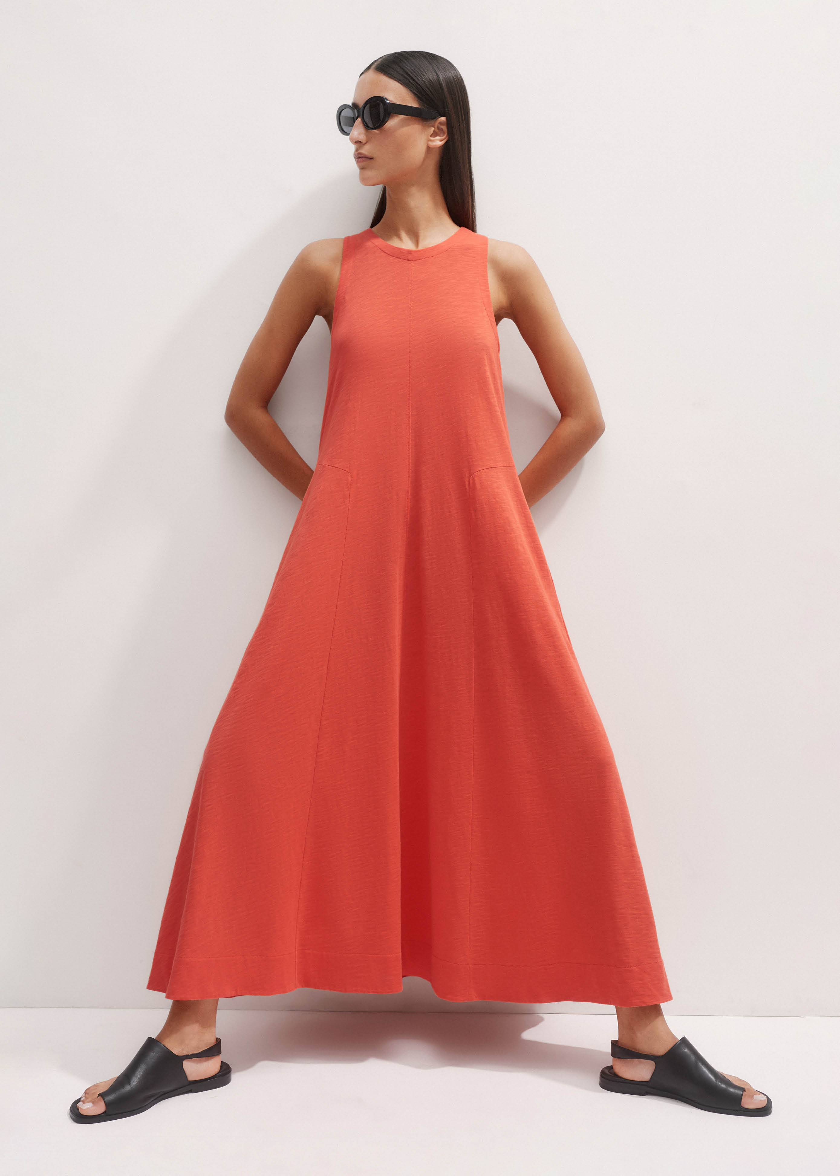 Women's Orange Flared Slub Jersey Maxi Dress | ME+EM