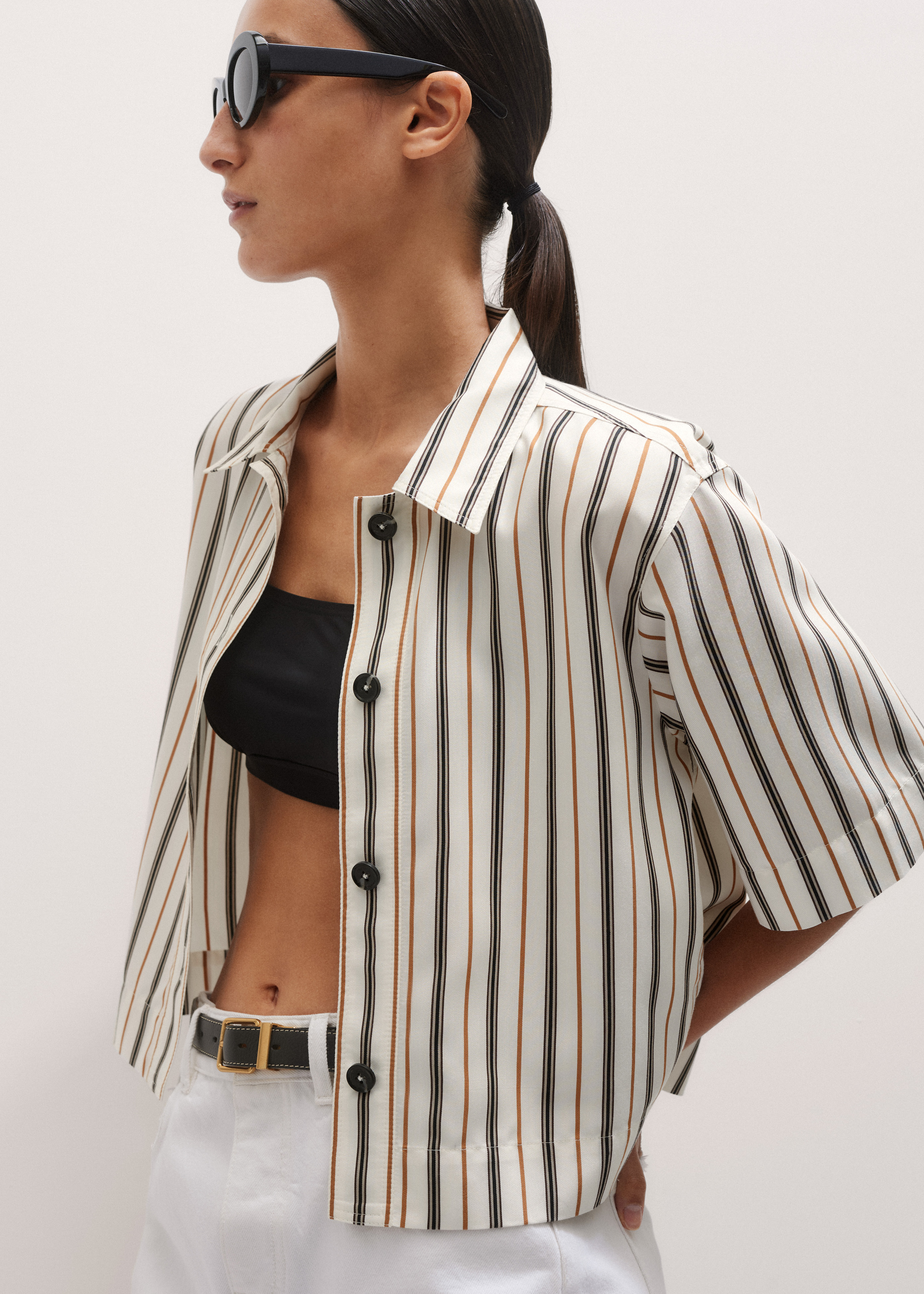 Women's White Fluid Crop Overshirt | ME+EM