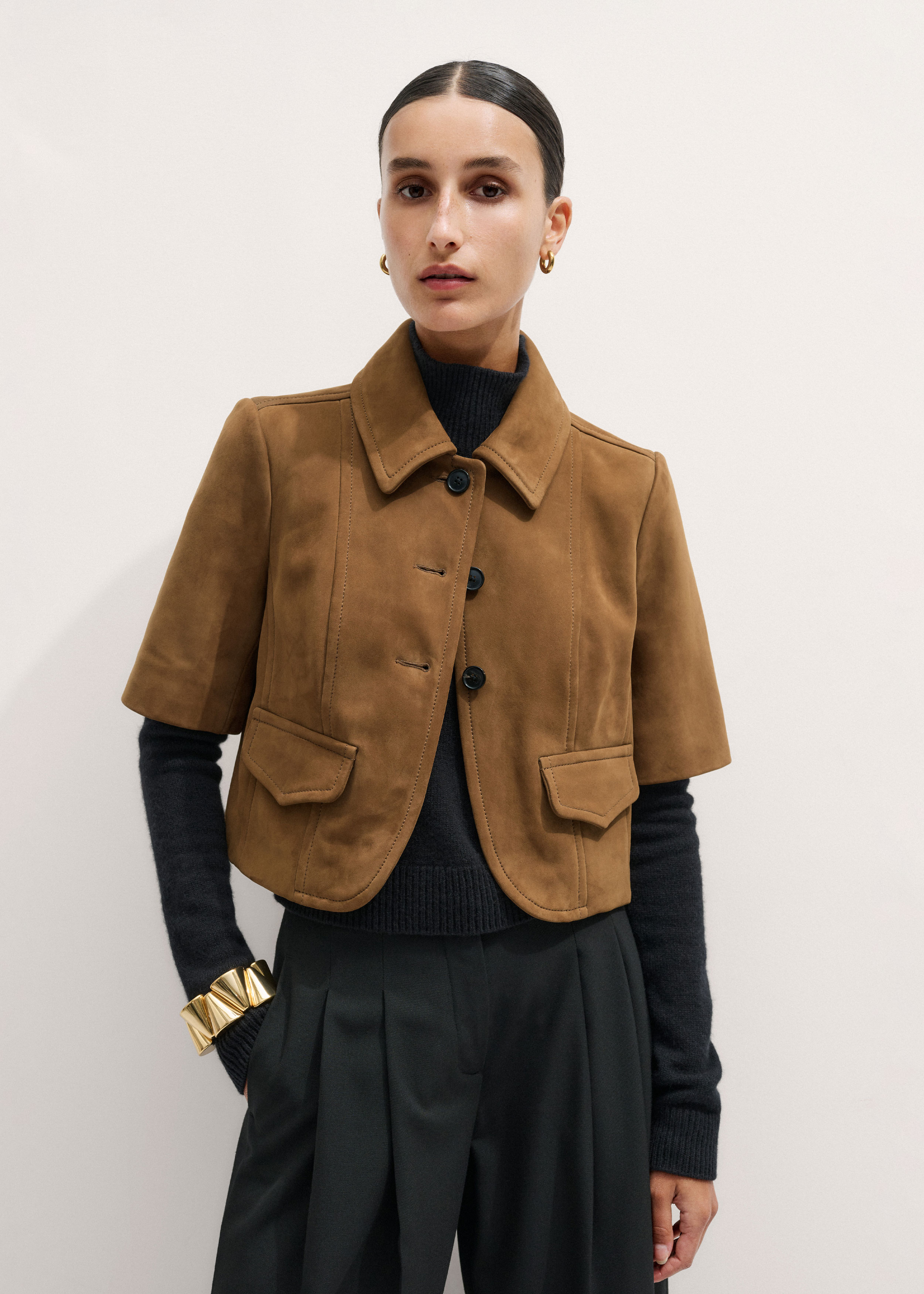 Women's Brown Everyday Short Sleeve Jacket | ME+EM