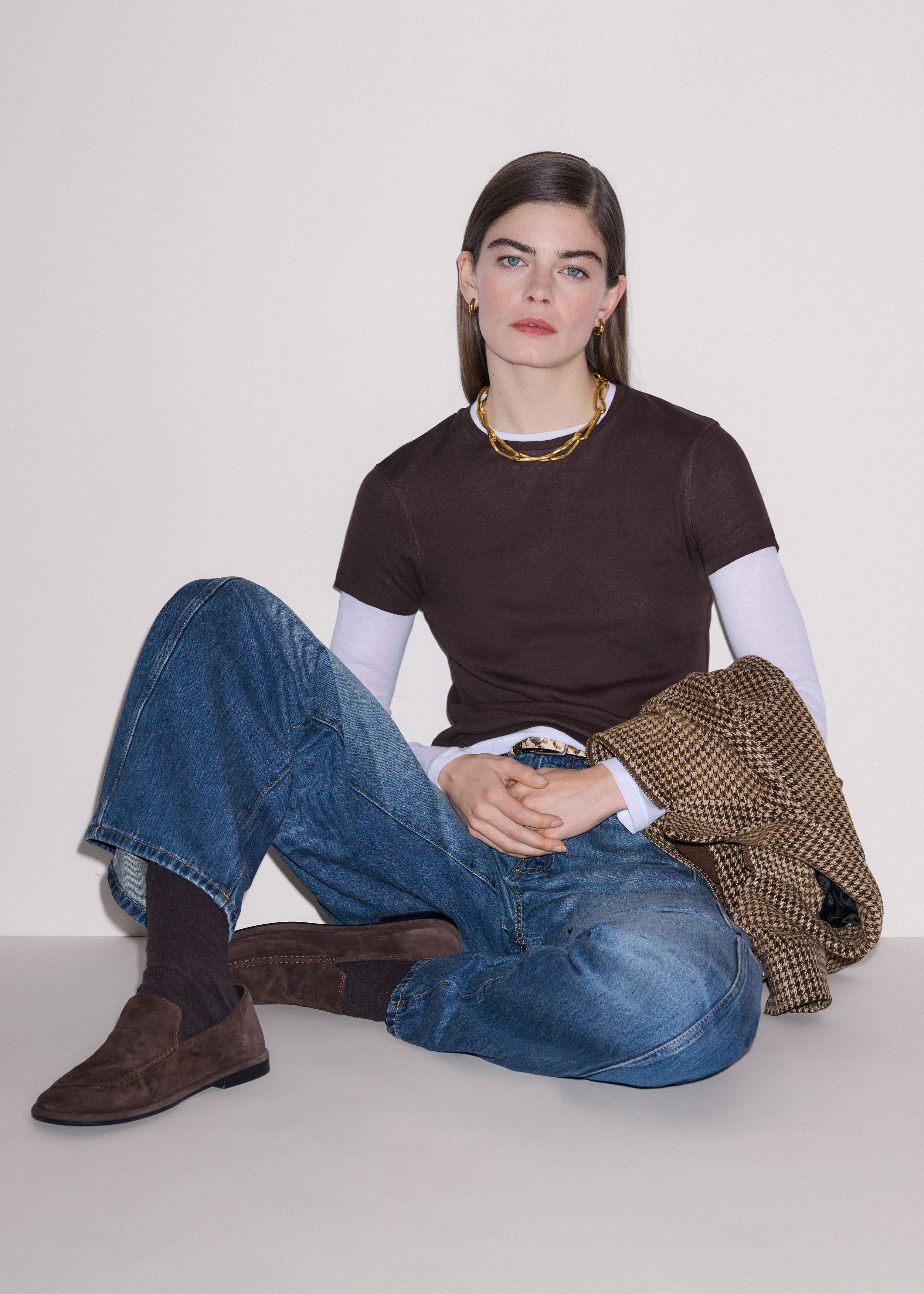 Women's Brown Sheer Double-Layer Look Top | ME+EM
