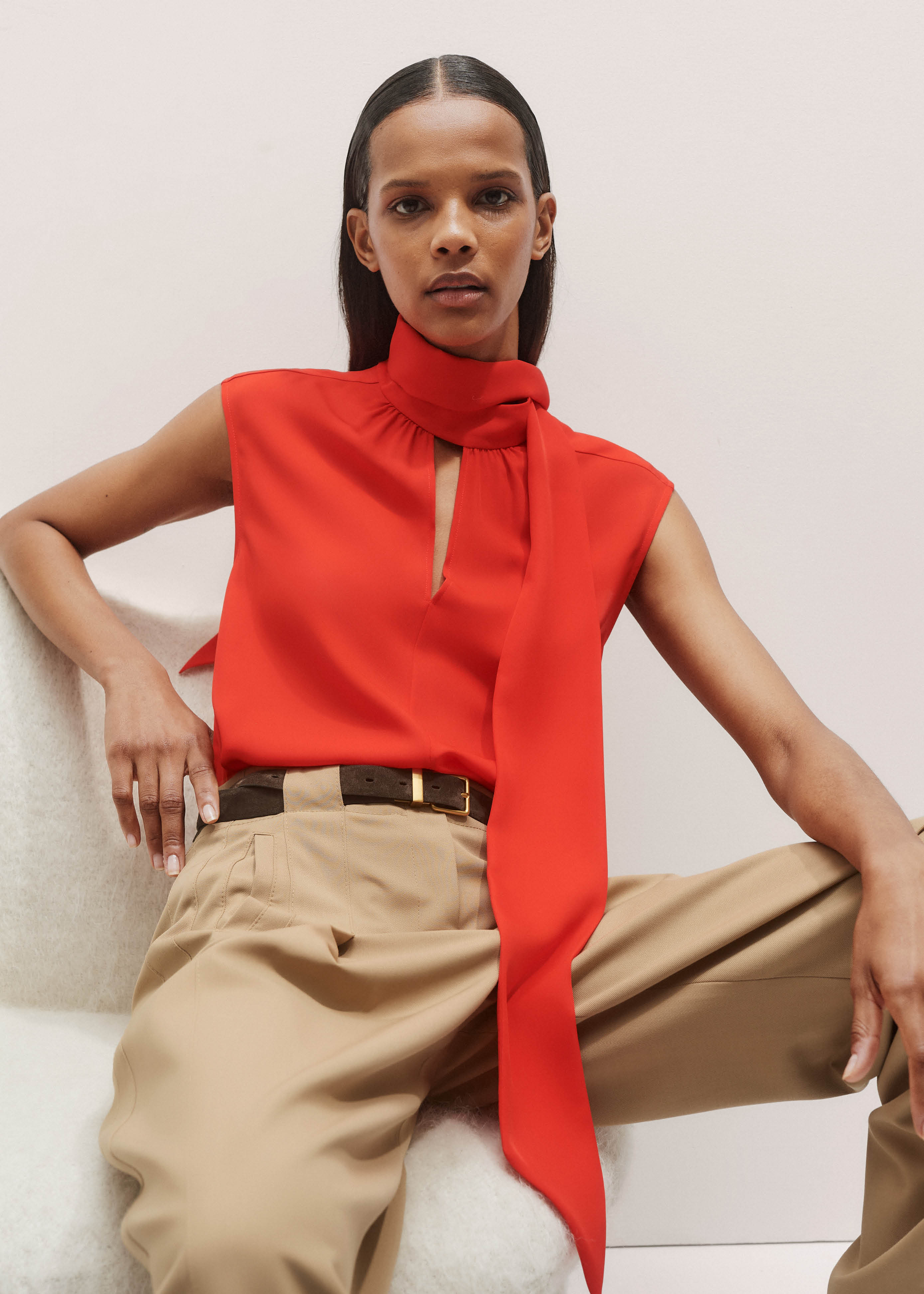 Women's Red Silk Top + Tie | ME+EM