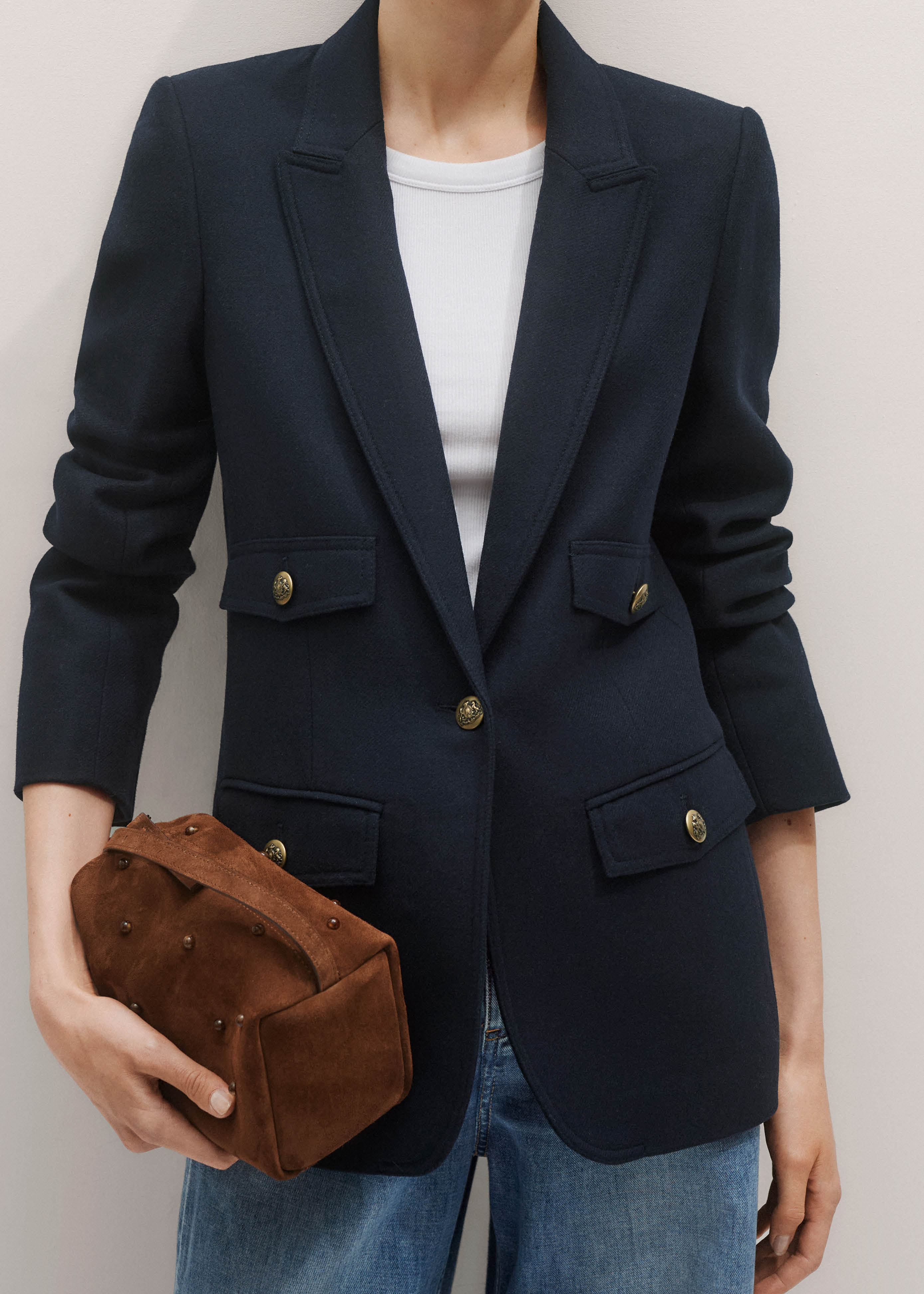 Women's Navy Sharp Shoulder Blazer | ME+EM