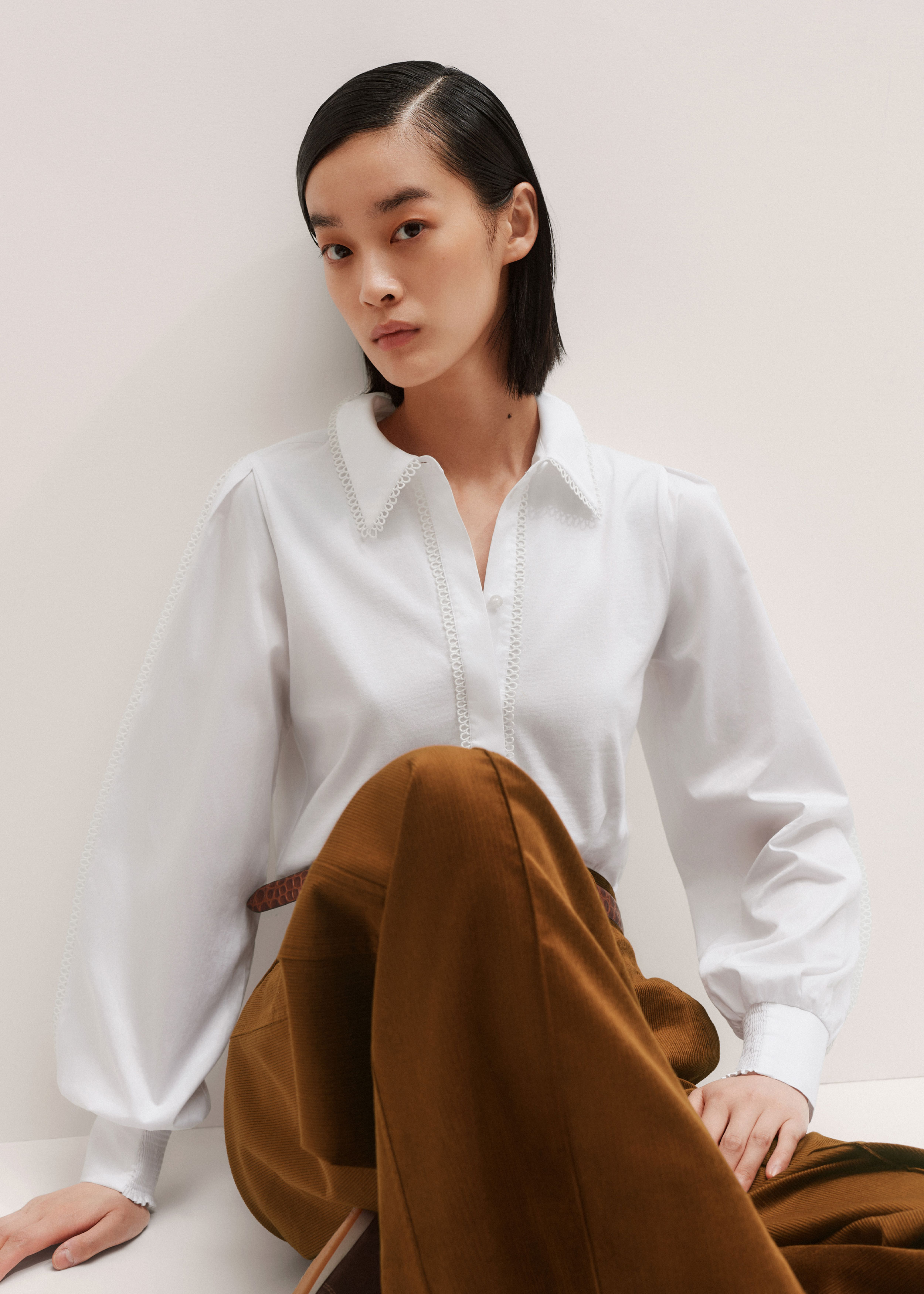 Women's White Collared Layering Top | ME+EM